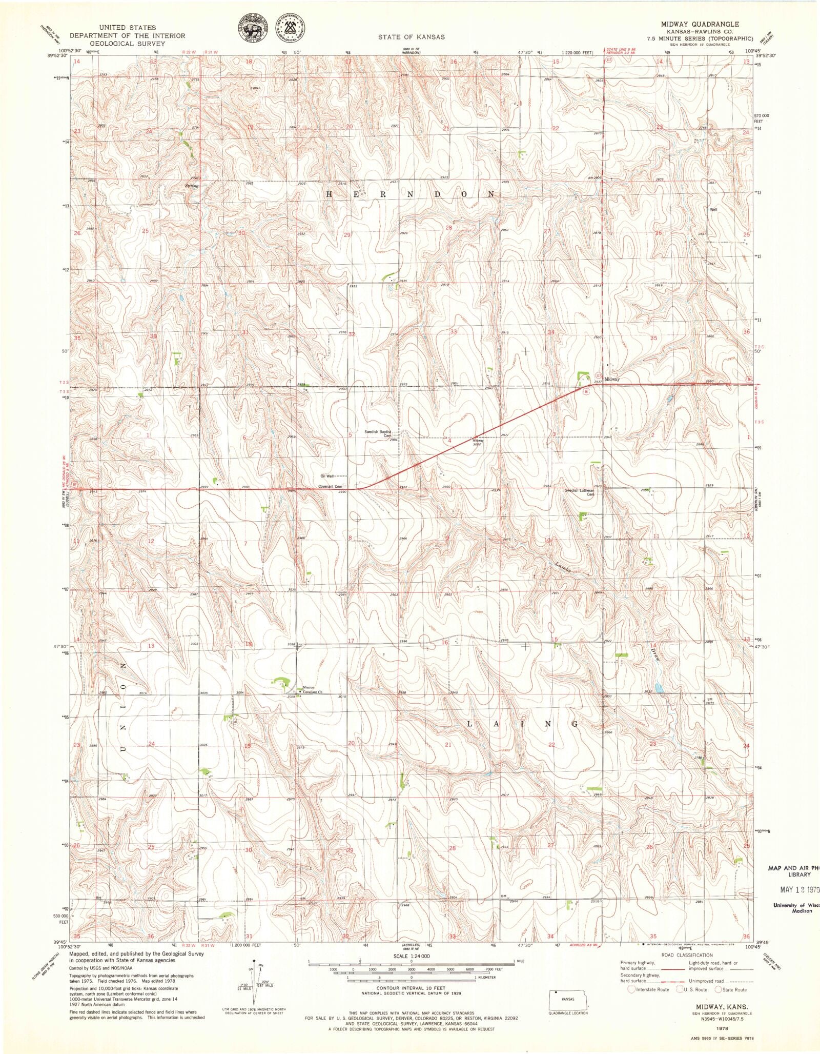Classic USGS Midway Kansas 7.5'x7.5' Topo Map – MyTopo Map Store
