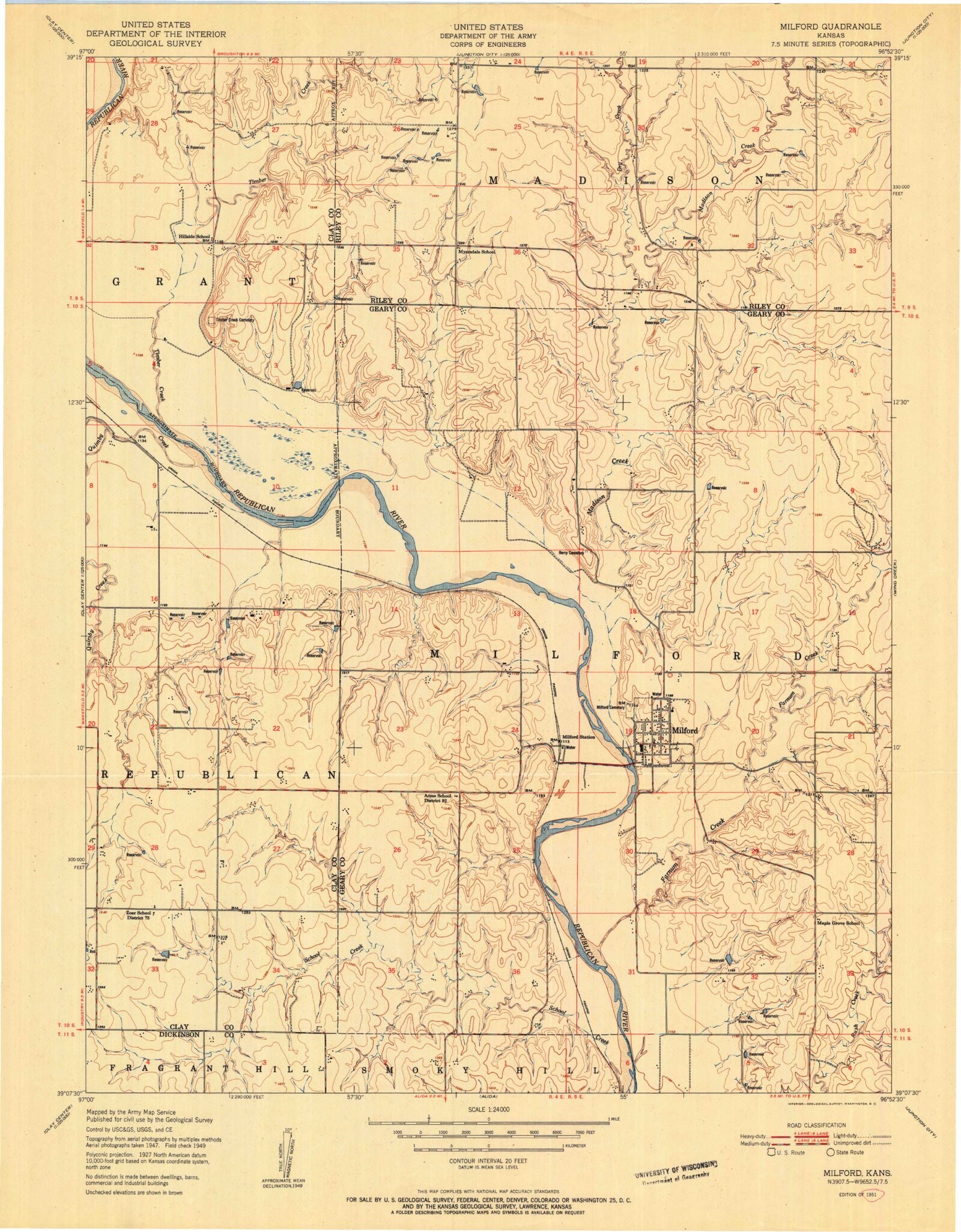 USGS Classic Milford Kansas 7.5'x7.5' Topo Map – MyTopo Map Store