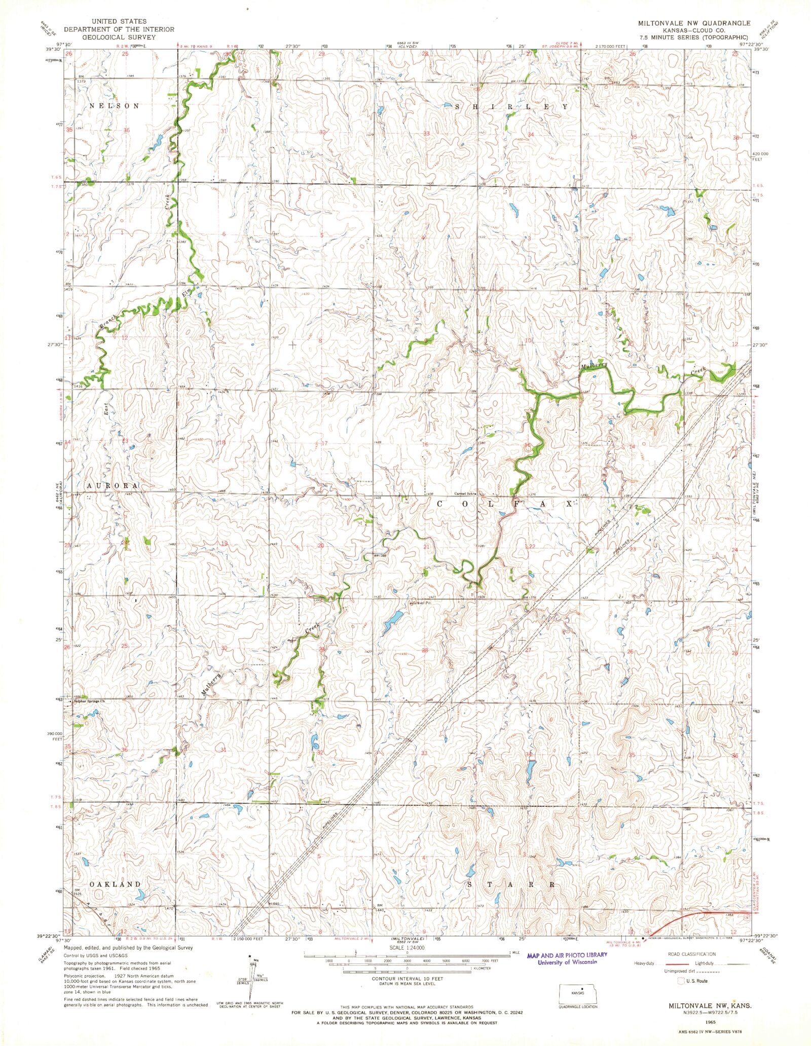 Classic USGS Miltonvale NW Kansas 7.5'x7.5' Topo Map – MyTopo Map Store