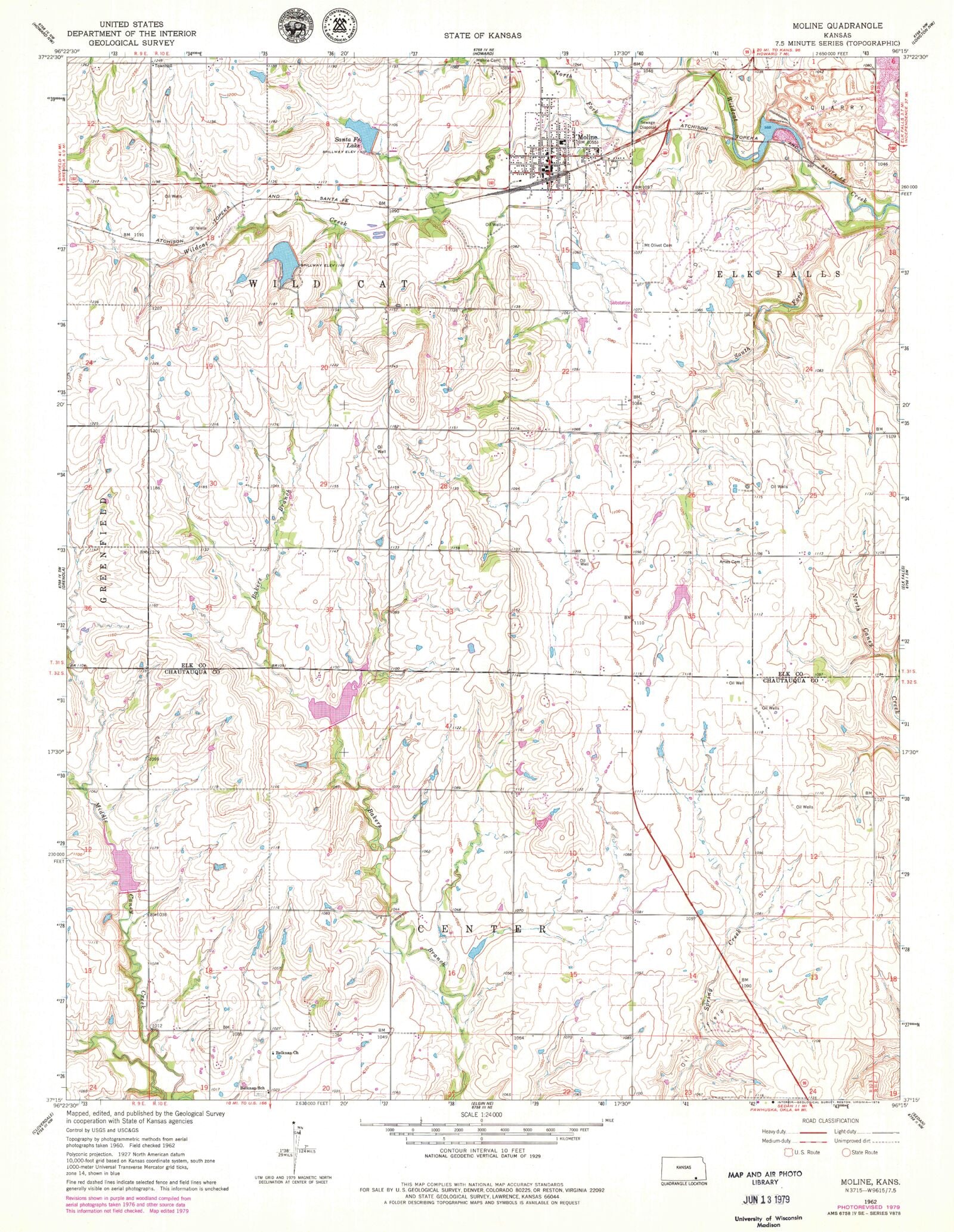 Classic USGS Moline Kansas 7.5'x7.5' Topo Map – MyTopo Map Store