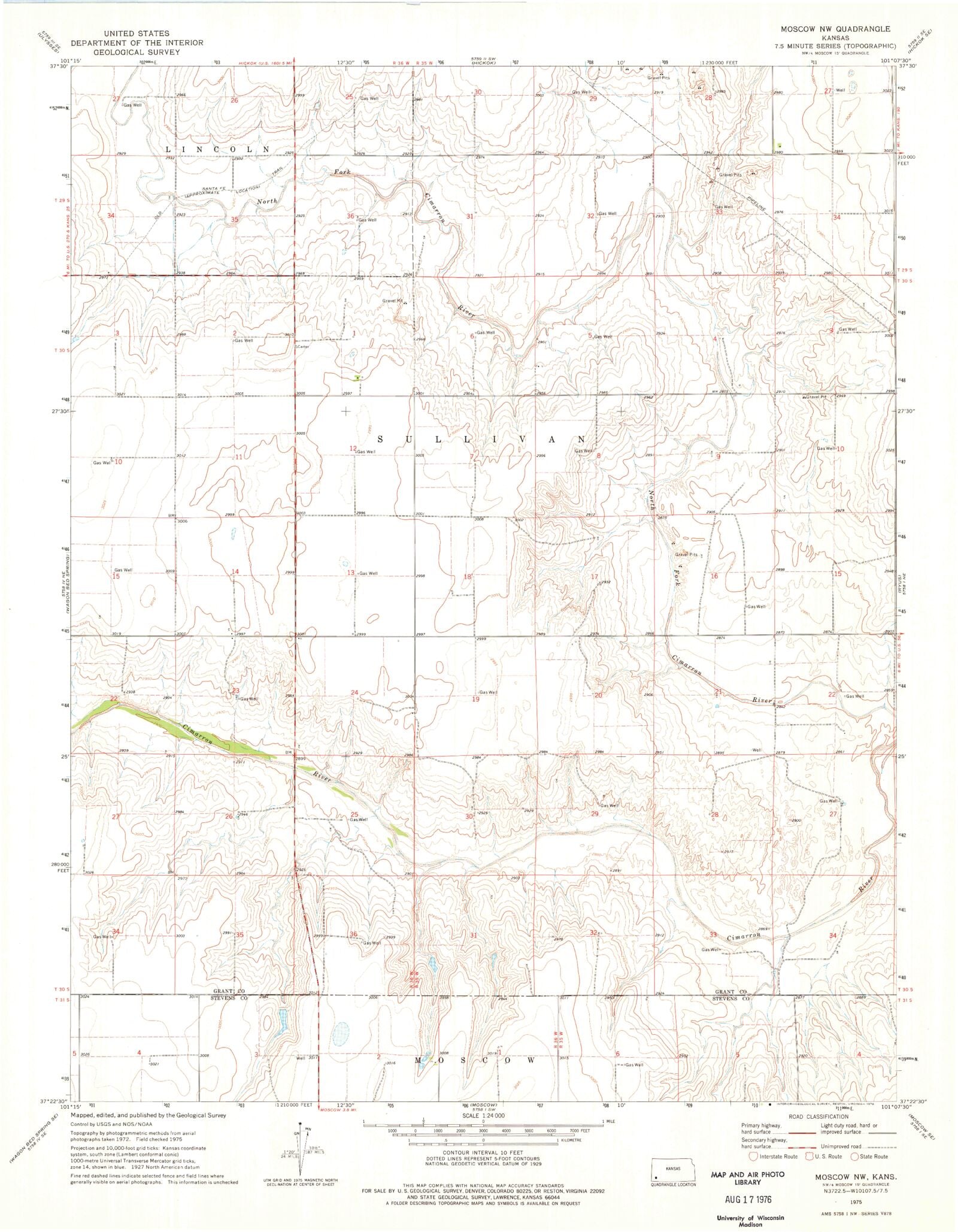Classic USGS Moscow NW Kansas 7.5'x7.5' Topo Map – MyTopo Map Store