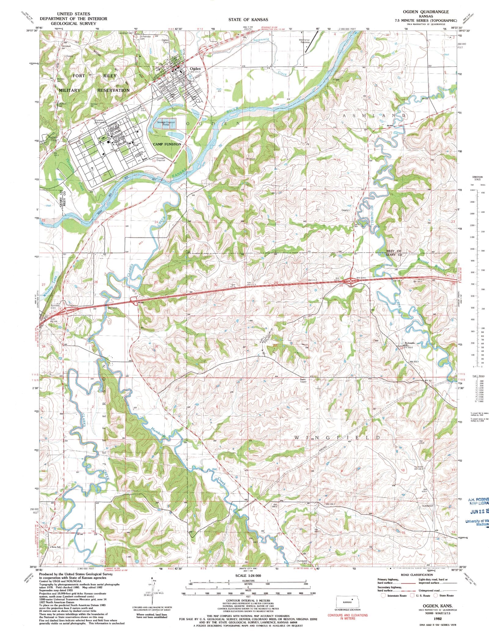 Classic USGS Ogden Kansas 7.5'x7.5' Topo Map – MyTopo Map Store
