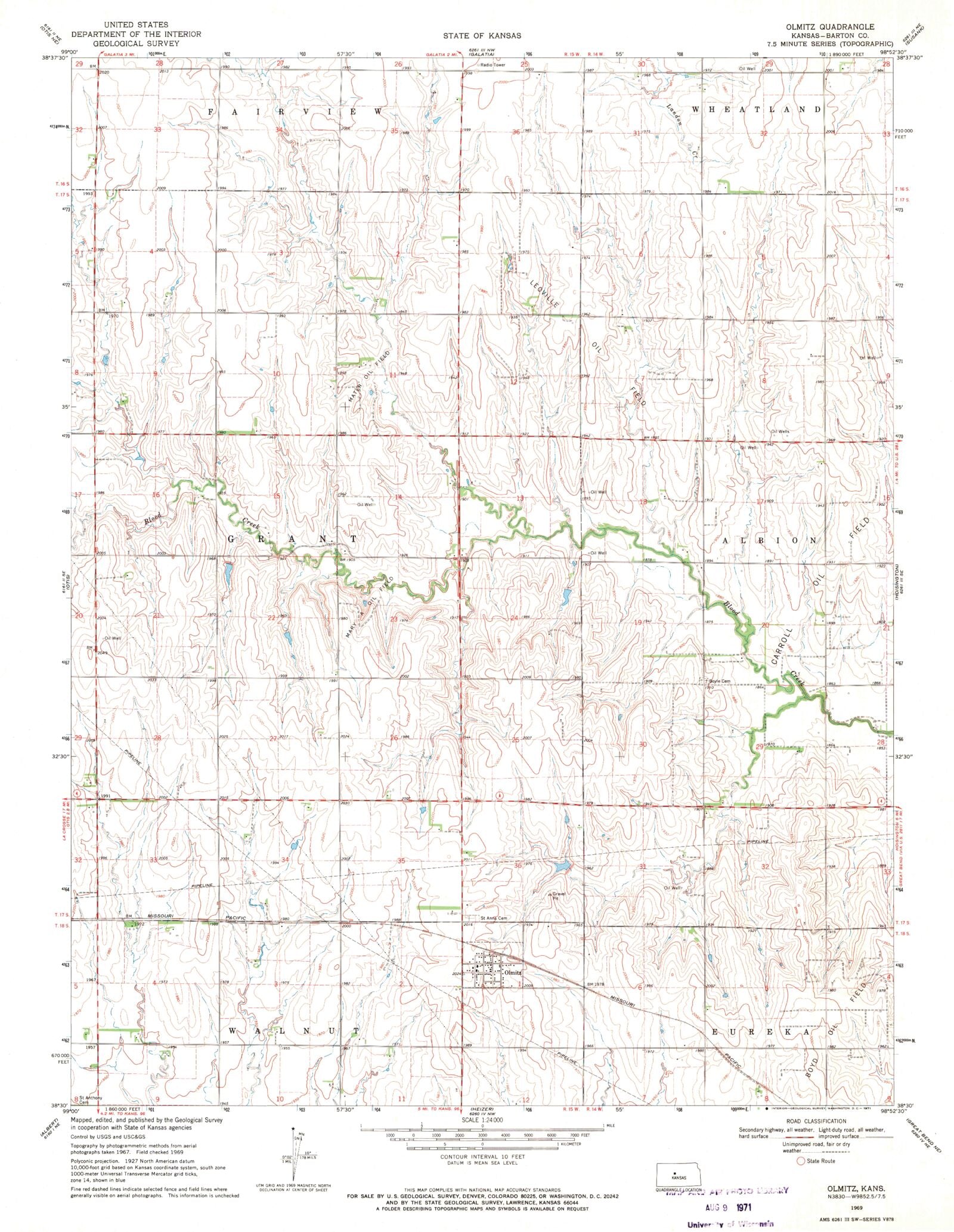 Classic USGS Olmitz Kansas 7.5'x7.5' Topo Map – MyTopo Map Store