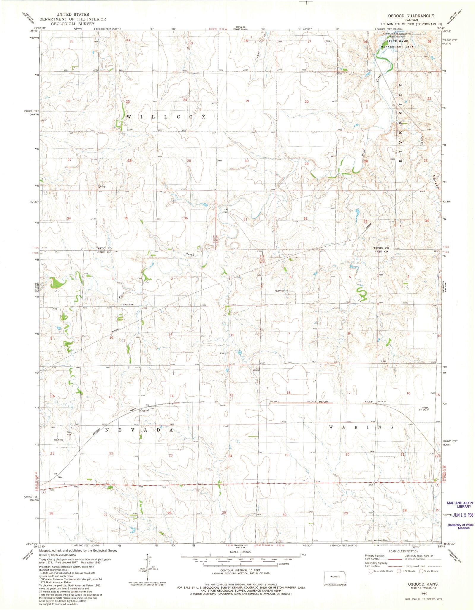 Classic USGS Osgood Kansas 7.5'x7.5' Topo Map – MyTopo Map Store