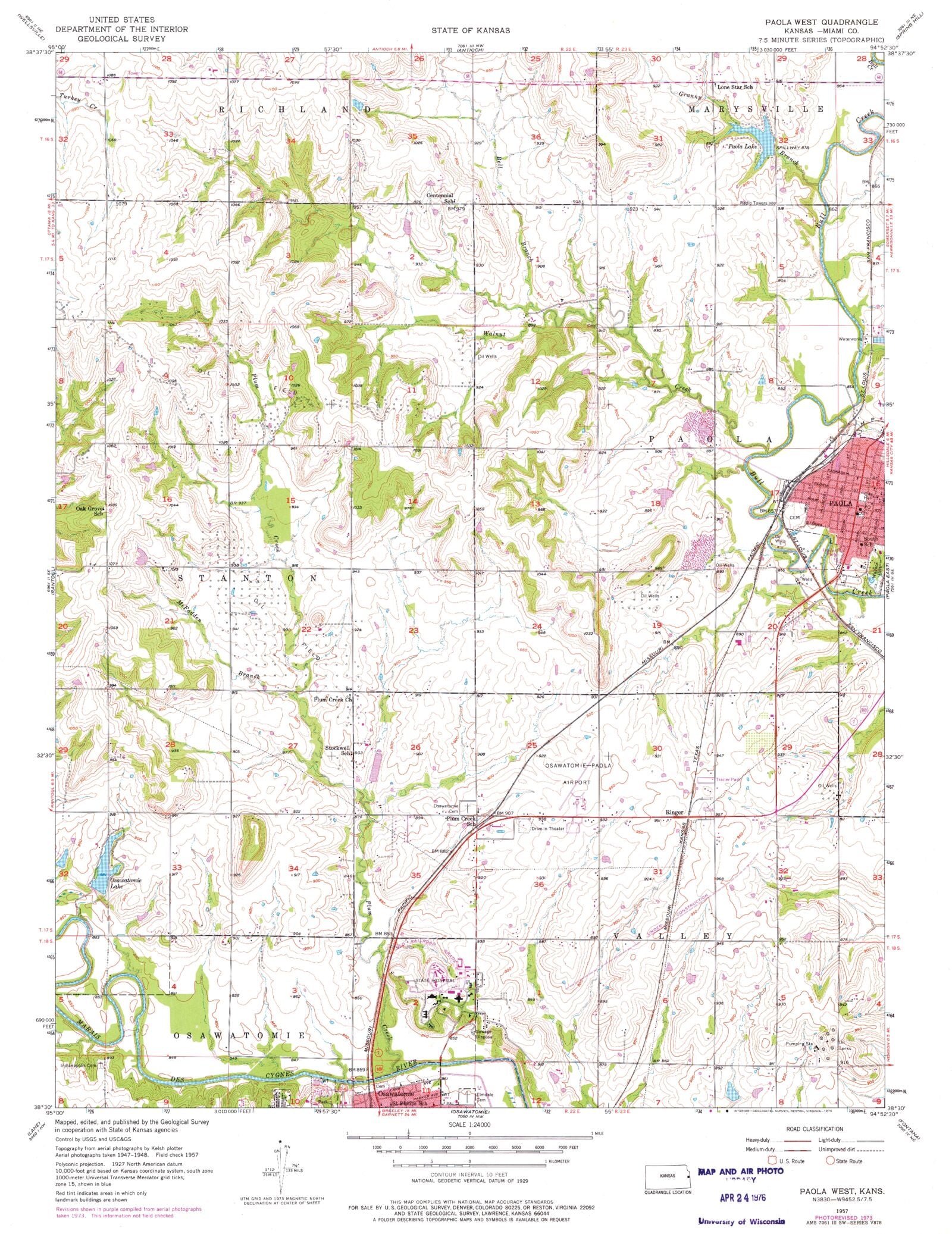 Classic USGS Paola West Kansas 7.5'x7.5' Topo Map – MyTopo Map Store