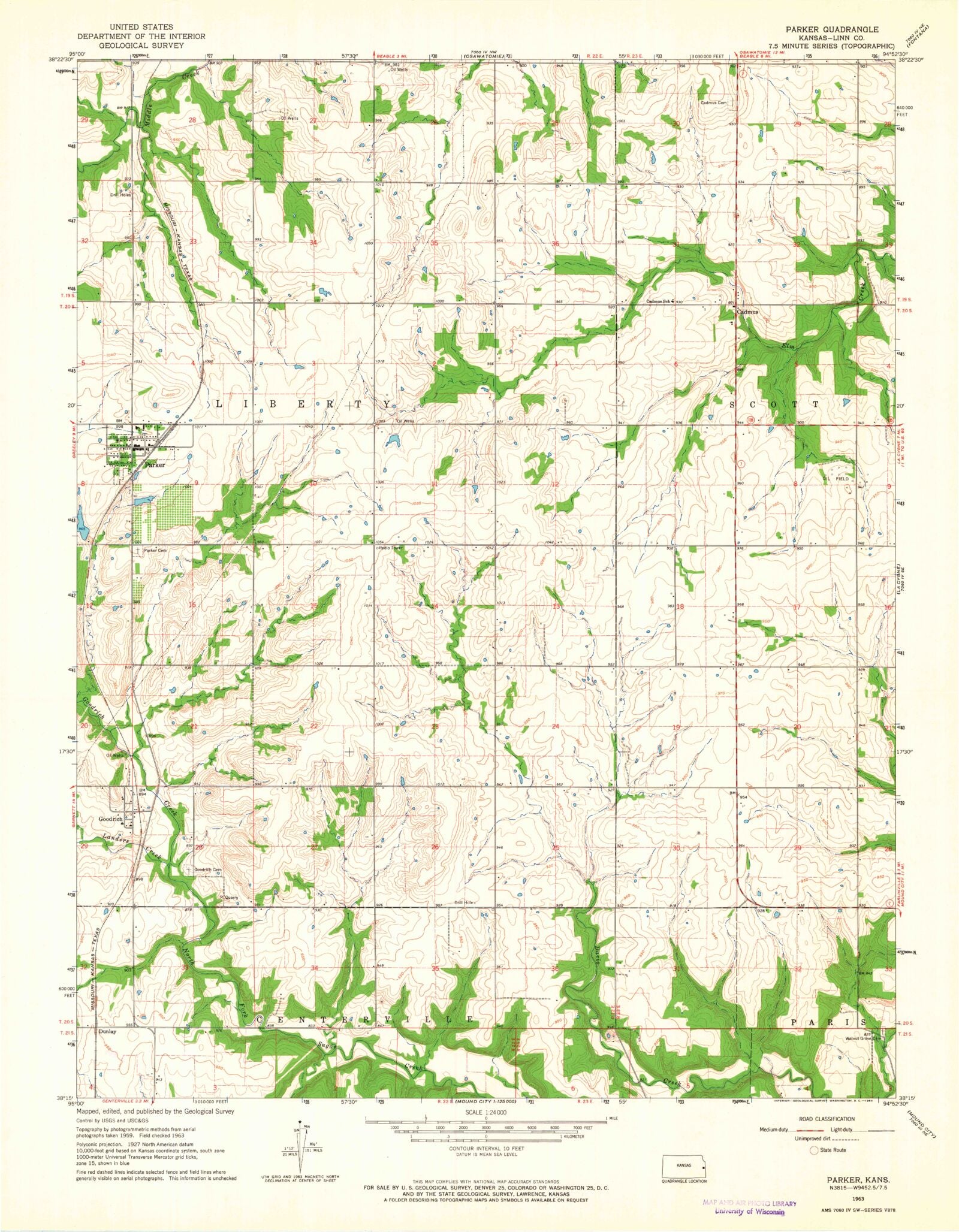 Classic USGS Parker Kansas 7.5'x7.5' Topo Map – MyTopo Map Store