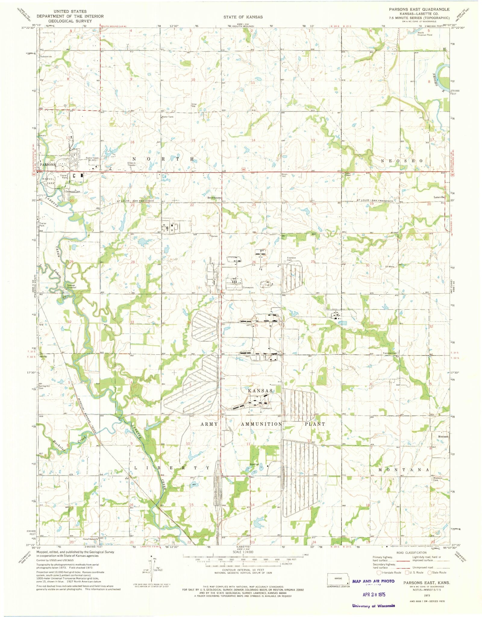 Classic USGS Parsons East Kansas 7.5'x7.5' Topo Map – MyTopo Map Store