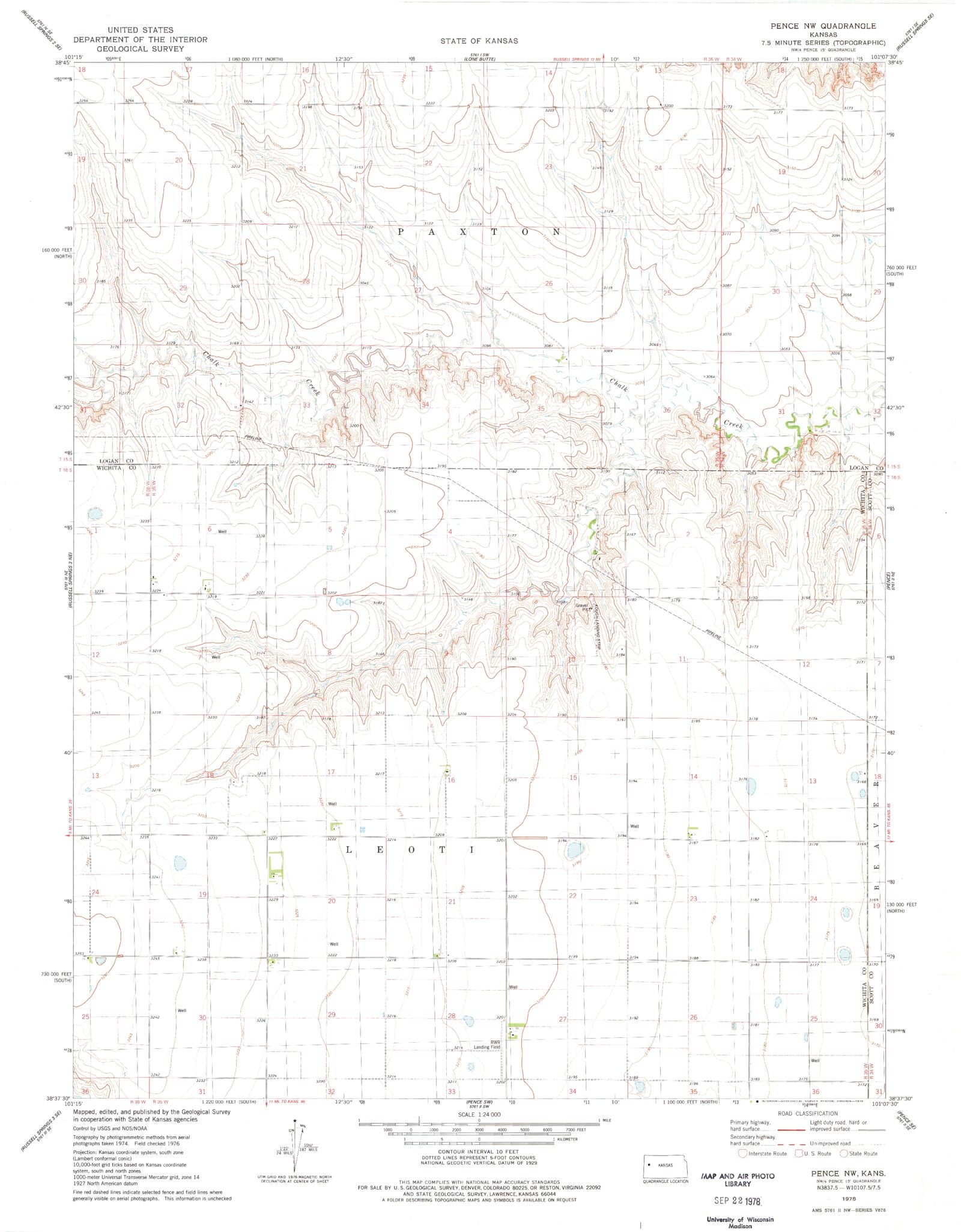 Classic USGS Pence NW Kansas 7.5'x7.5' Topo Map – MyTopo Map Store