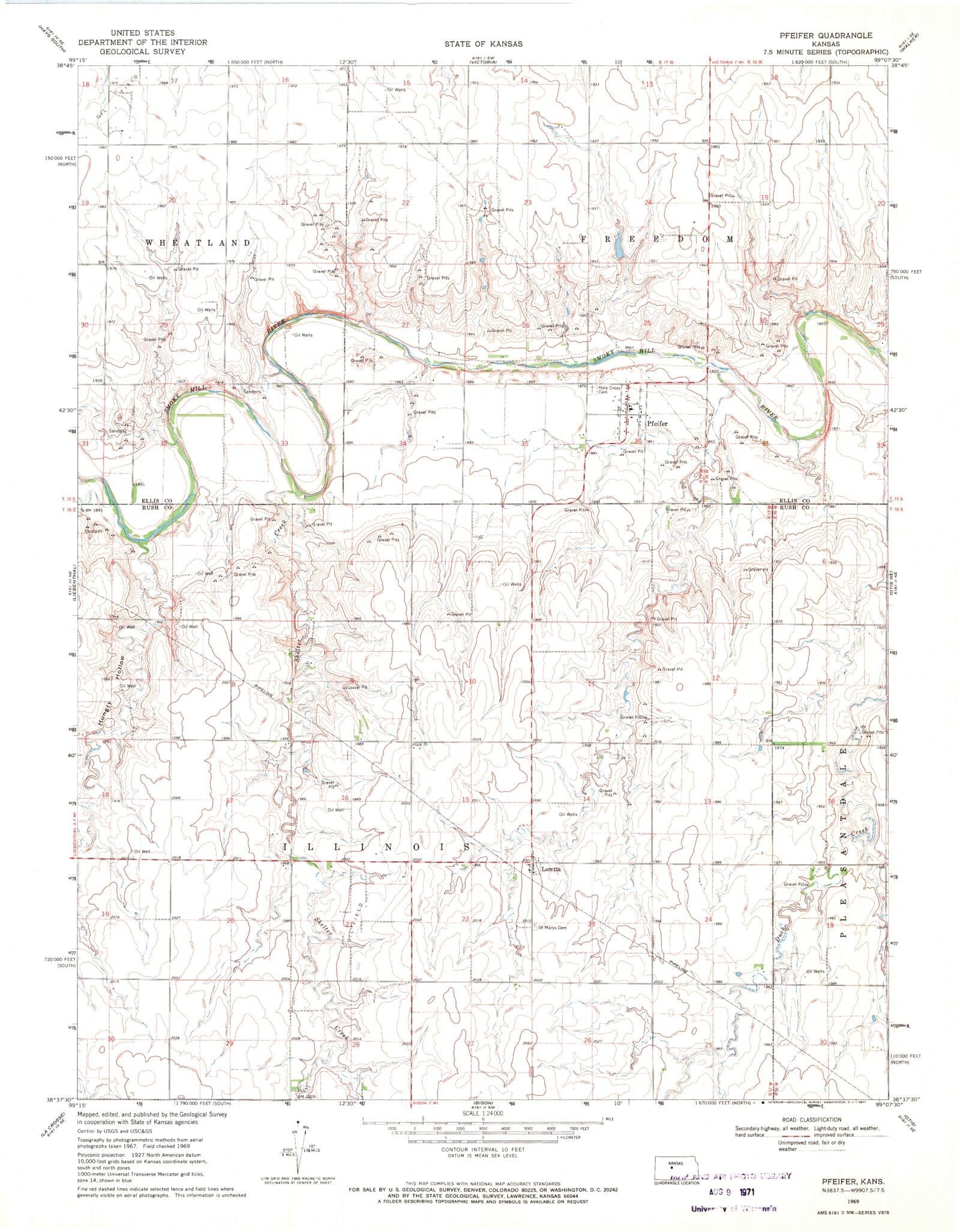 Classic USGS Pfeifer Kansas 7.5'x7.5' Topo Map – MyTopo Map Store
