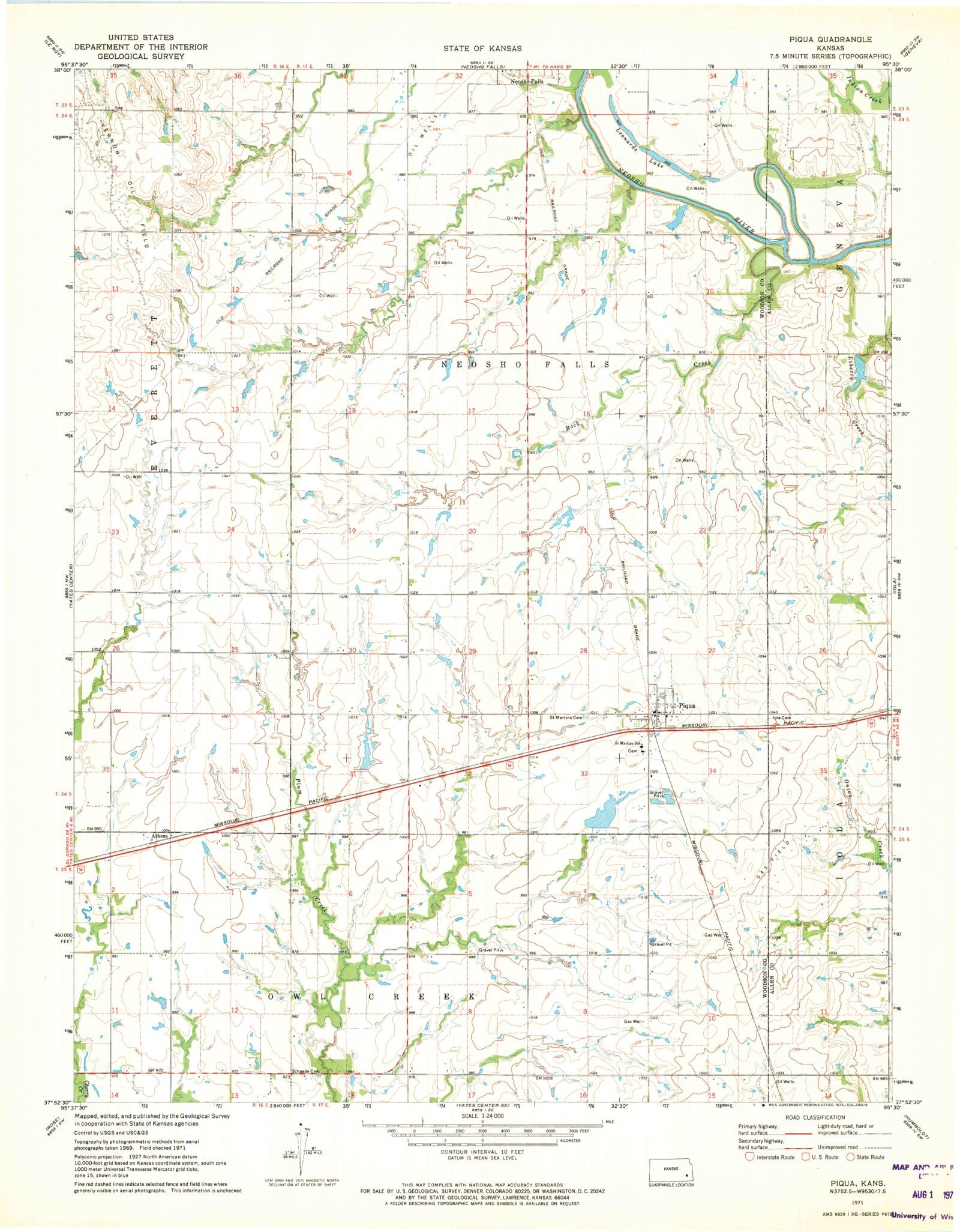 Classic USGS Piqua Kansas 7.5'x7.5' Topo Map – MyTopo Map Store