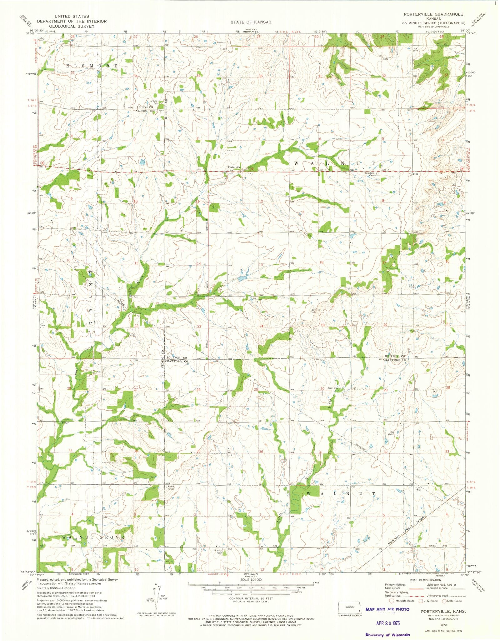 Classic USGS Porterville Kansas 7.5'x7.5' Topo Map – MyTopo Map Store
