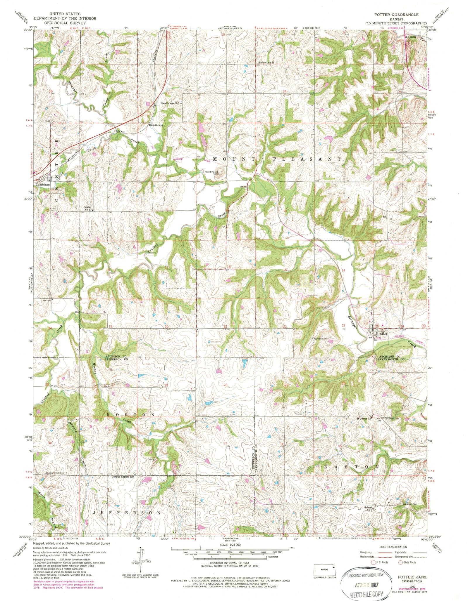 Classic USGS Potter Kansas 7.5'x7.5' Topo Map – MyTopo Map Store