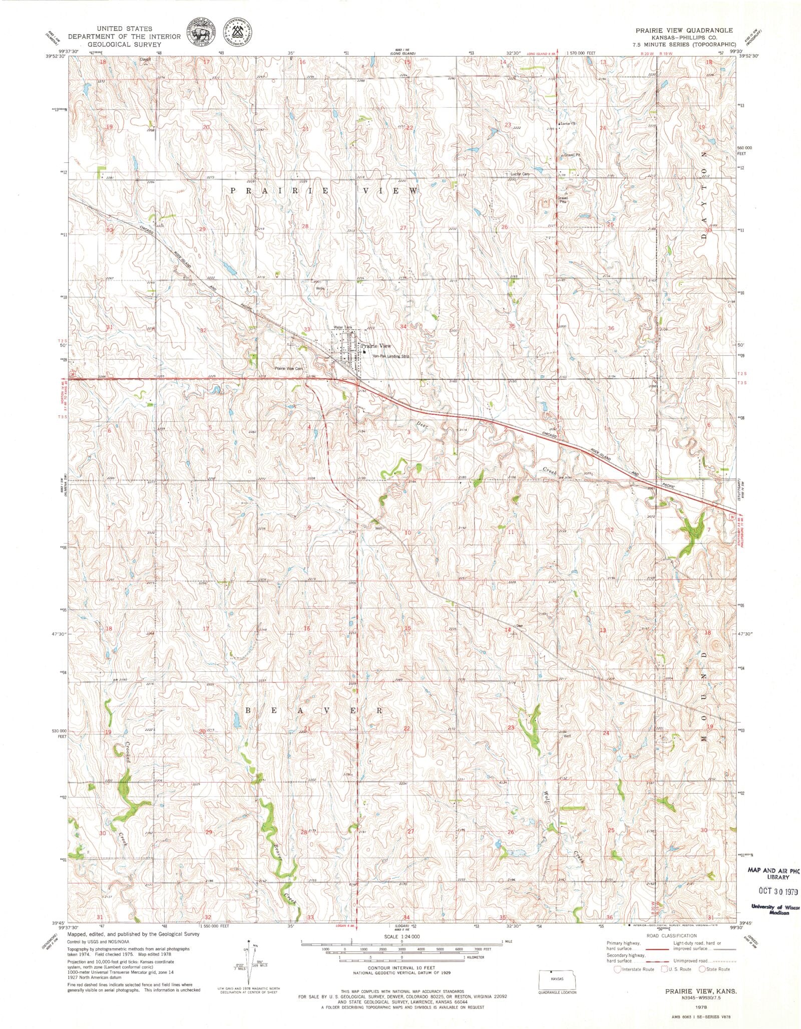 Classic USGS Prairie View Kansas 7.5'x7.5' Topo Map – MyTopo Map Store