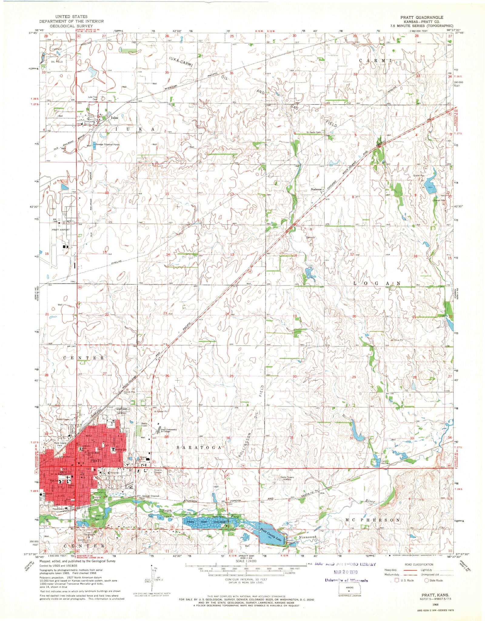 Classic USGS Pratt Kansas 7.5'x7.5' Topo Map – MyTopo Map Store