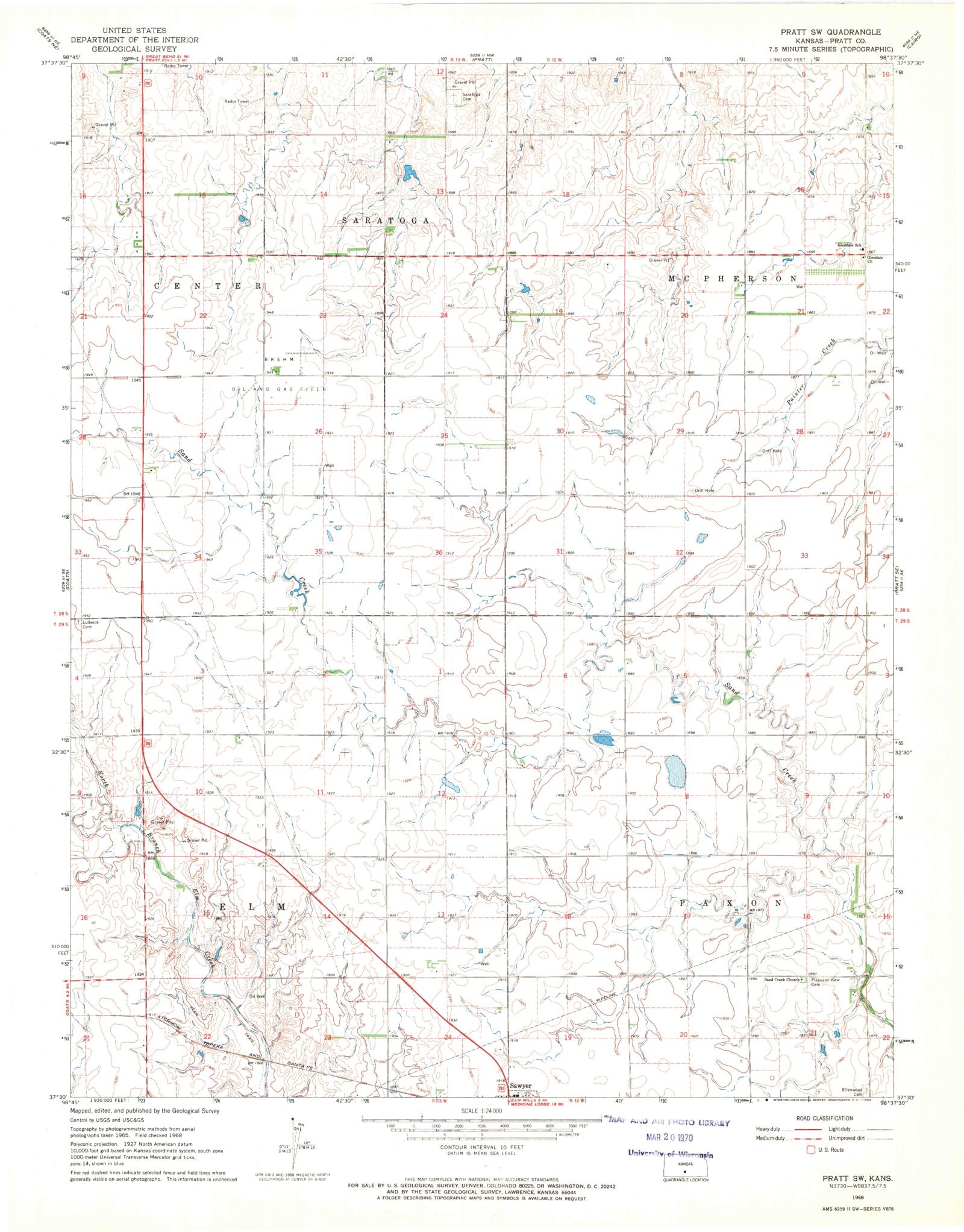 Classic USGS Pratt SW Kansas 7.5'x7.5' Topo Map – MyTopo Map Store