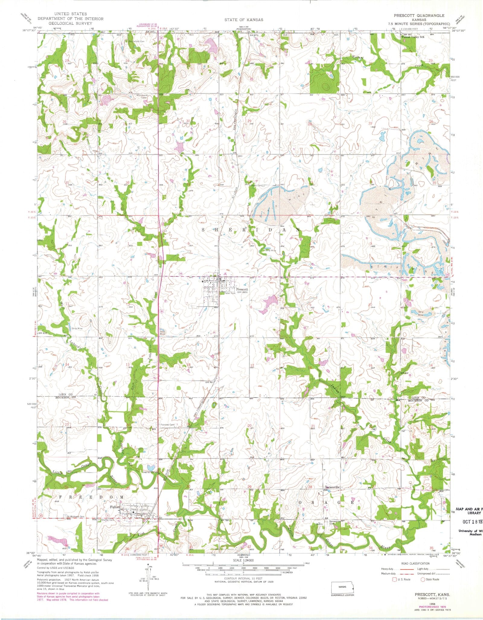Classic USGS Prescott Kansas 7.5'x7.5' Topo Map – MyTopo Map Store