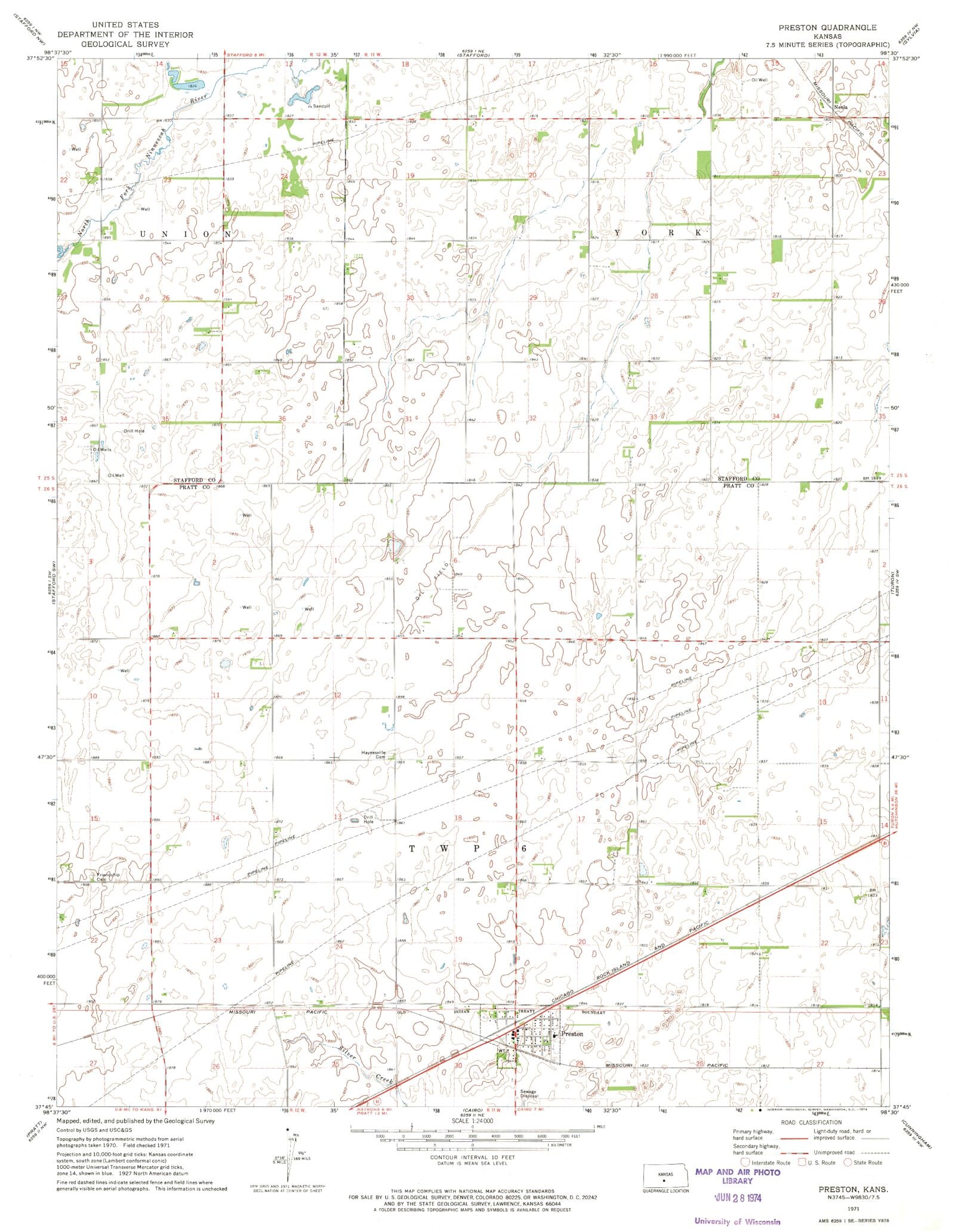 Classic USGS Preston Kansas 7.5'x7.5' Topo Map – MyTopo Map Store