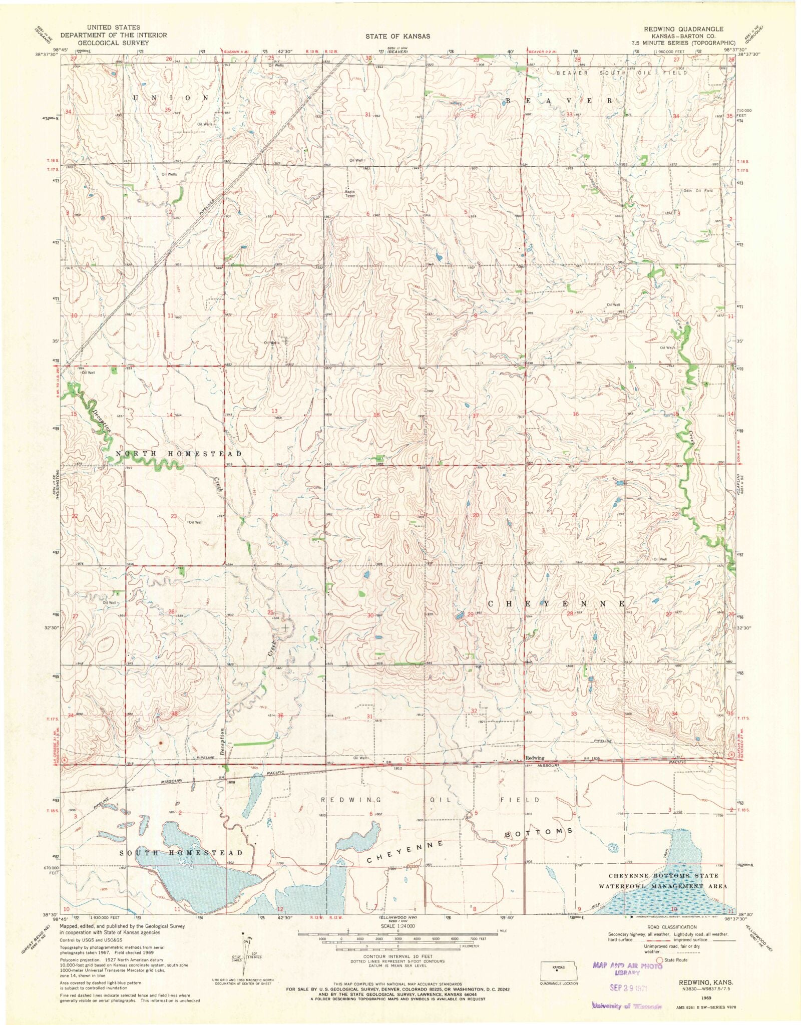 Classic USGS Redwing Kansas 7.5'x7.5' Topo Map – MyTopo Map Store