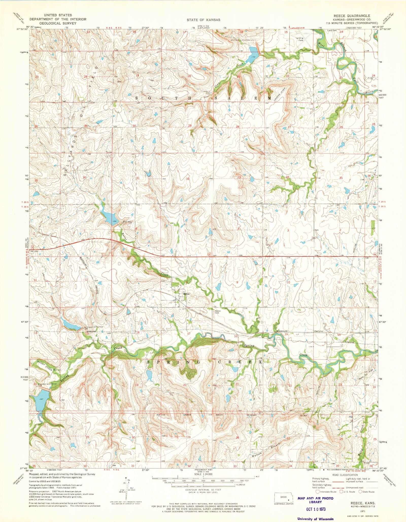 Classic USGS Reece Kansas 7.5'x7.5' Topo Map – MyTopo Map Store
