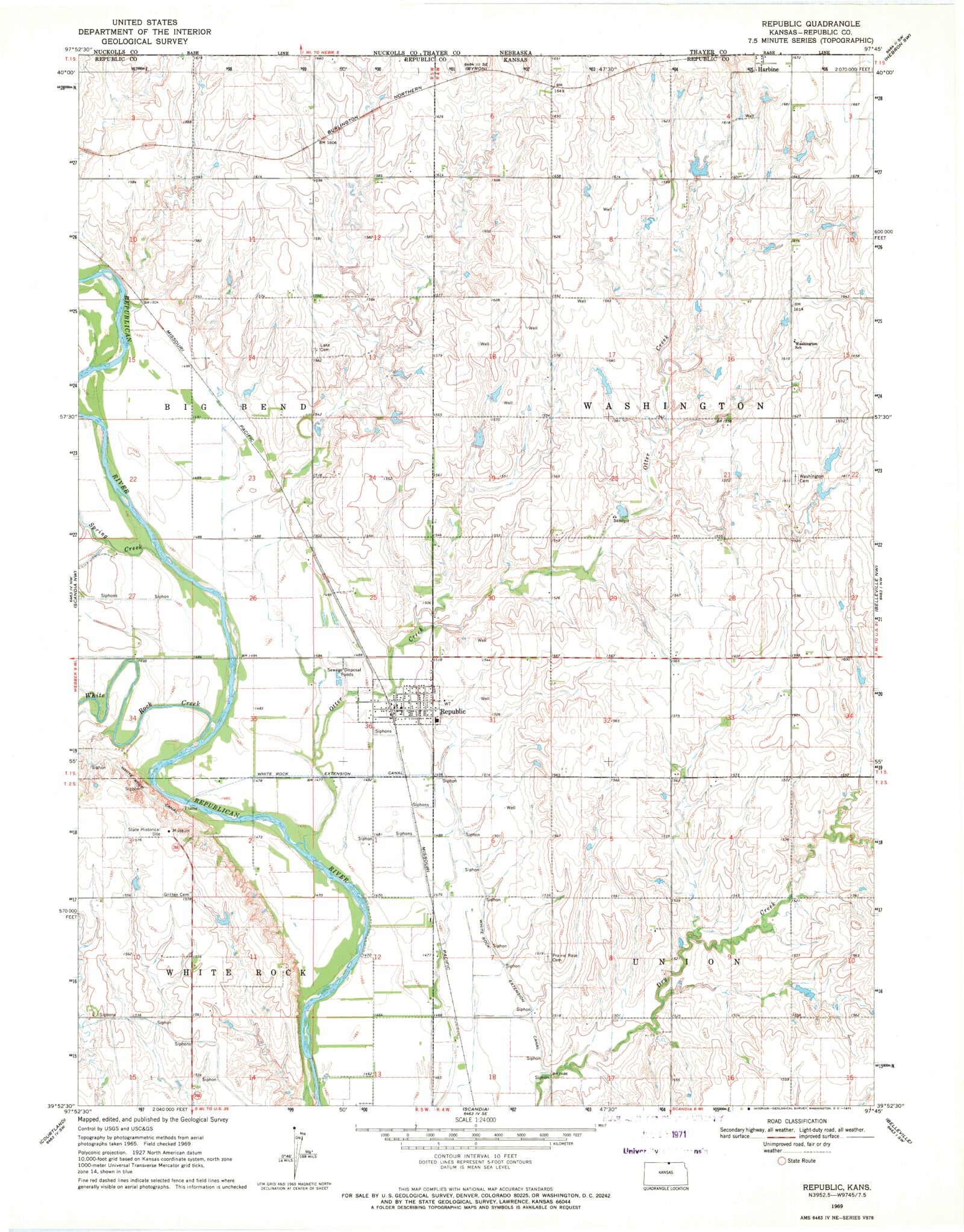 Classic USGS Republic Kansas 7.5'x7.5' Topo Map – MyTopo Map Store