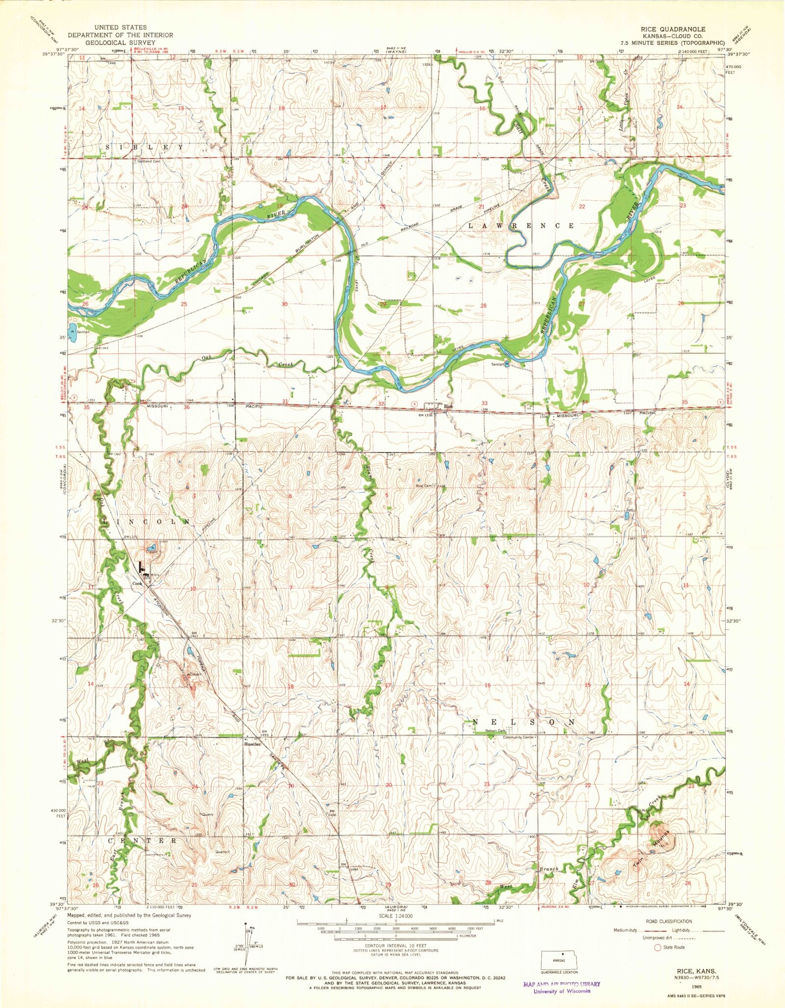 Classic USGS Rice Kansas 7.5'x7.5' Topo Map – MyTopo Map Store