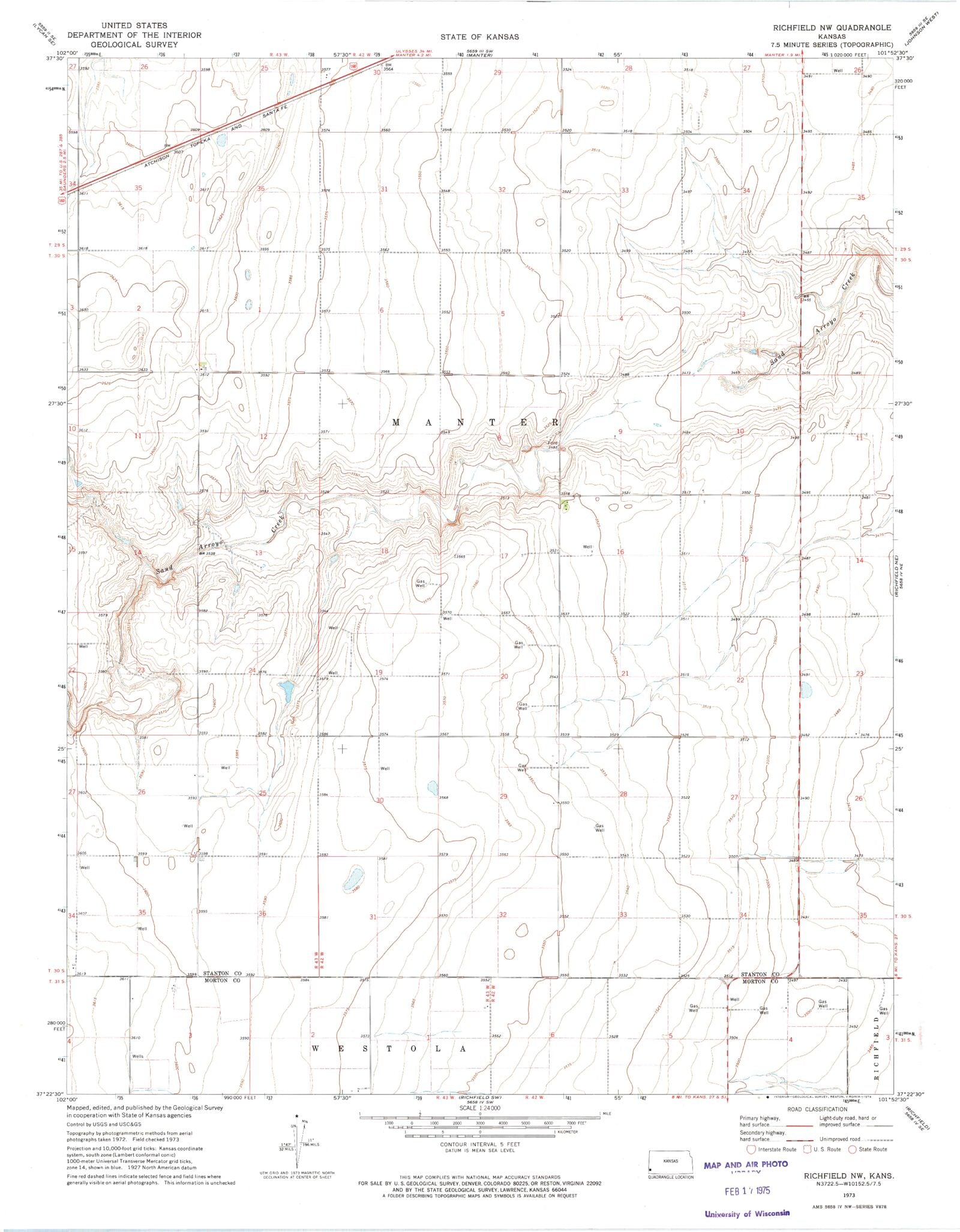 Classic USGS Richfield NW Kansas 7.5'x7.5' Topo Map – MyTopo Map Store
