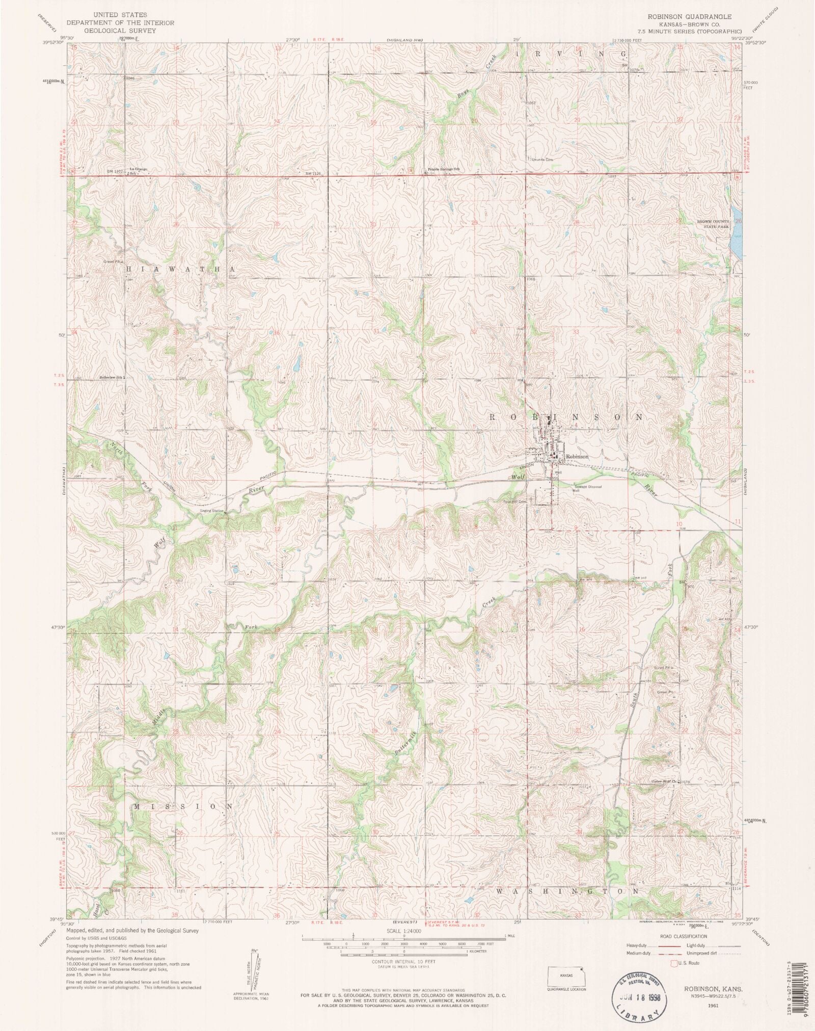 Classic USGS Robinson Kansas 7.5'x7.5' Topo Map – MyTopo Map Store