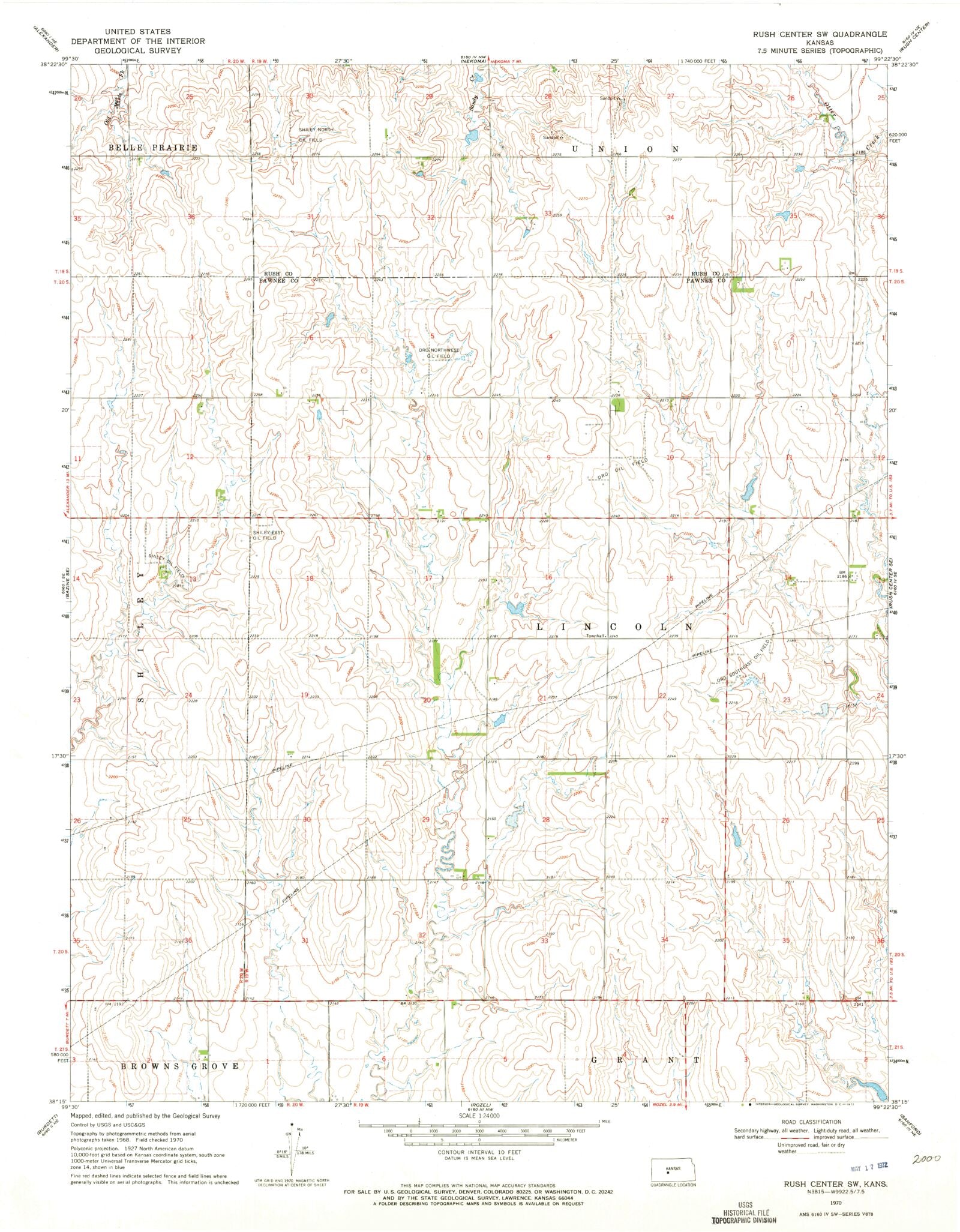 Classic USGS Rush Center SW Kansas 7.5'x7.5' Topo Map – MyTopo Map Store