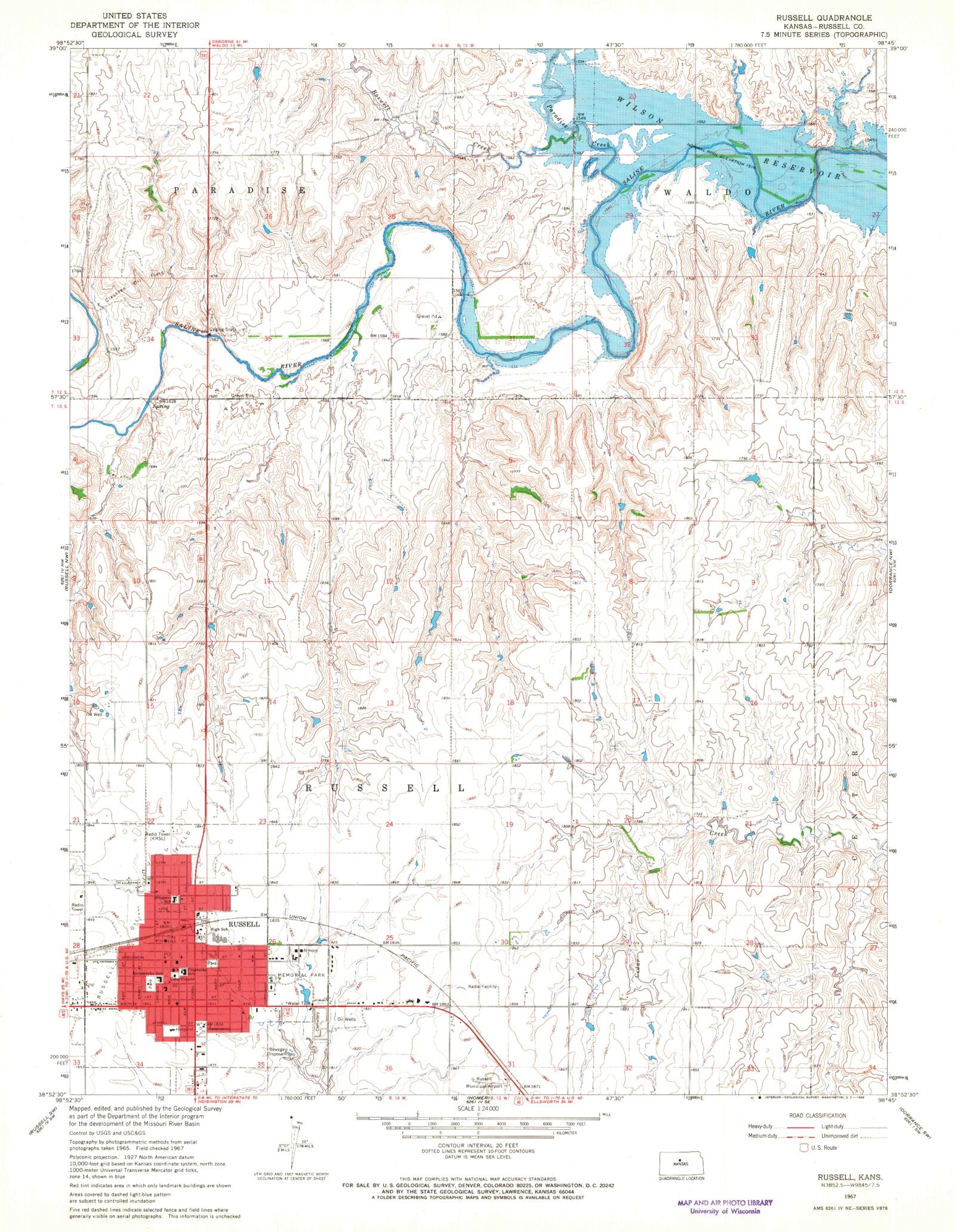 Classic USGS Russell Kansas 7.5'x7.5' Topo Map – MyTopo Map Store