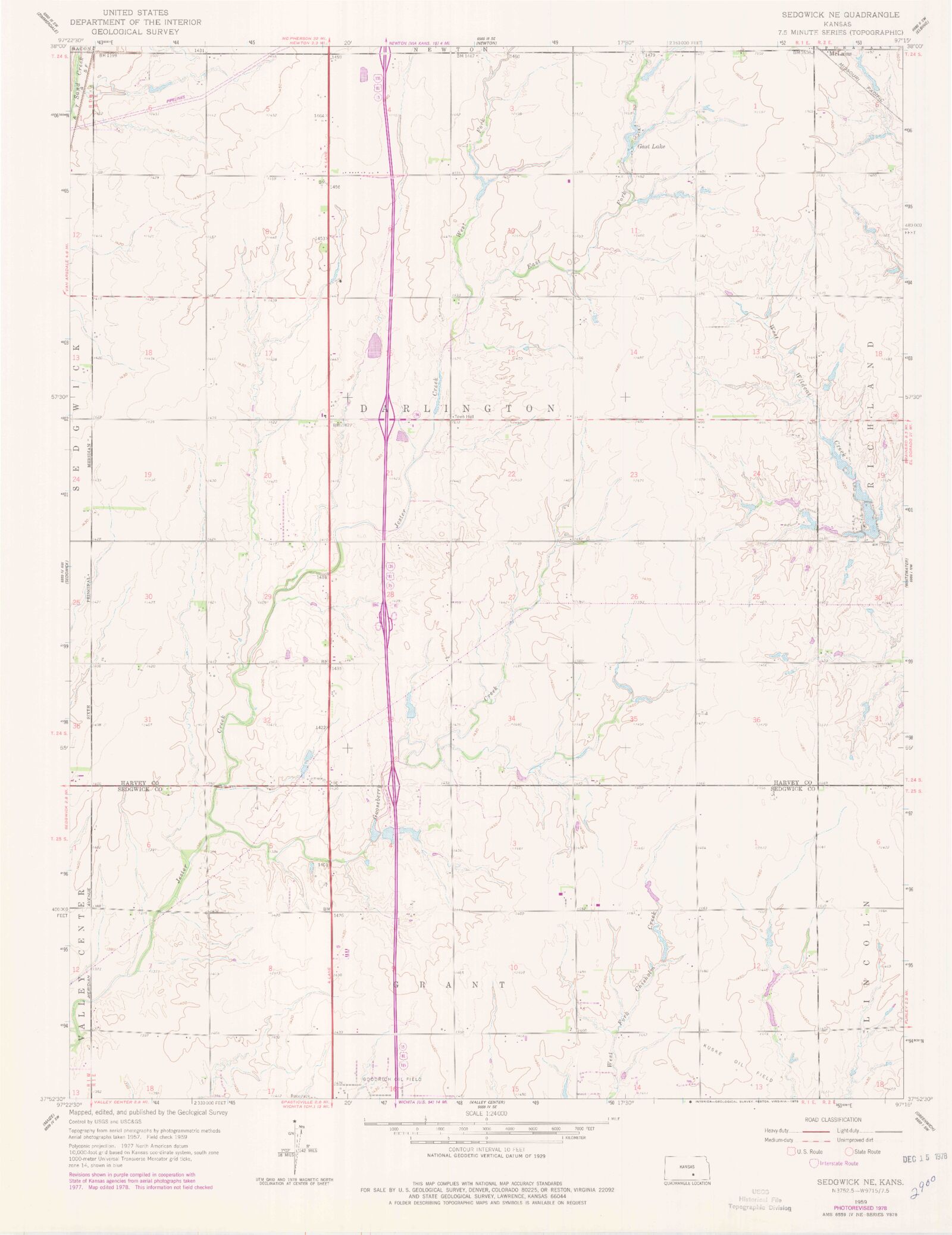 Classic USGS Sedgwick NE Kansas 7.5'x7.5' Topo Map – MyTopo Map Store