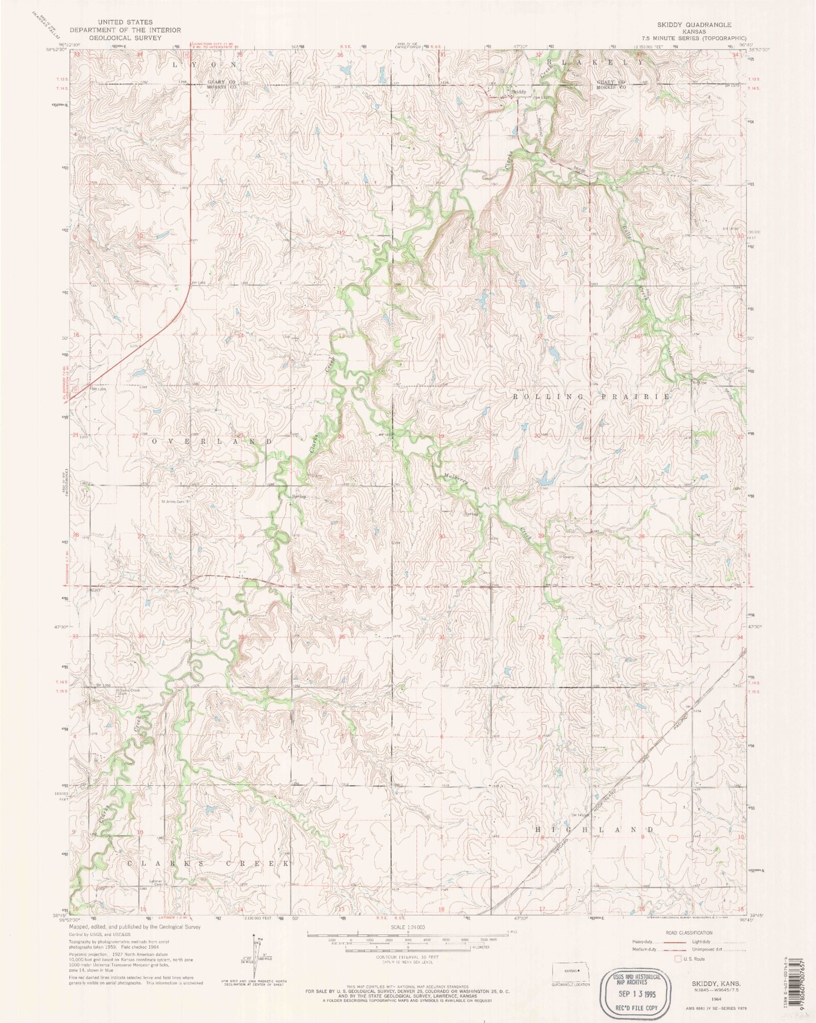 Classic USGS Skiddy Kansas 7.5'x7.5' Topo Map – MyTopo Map Store