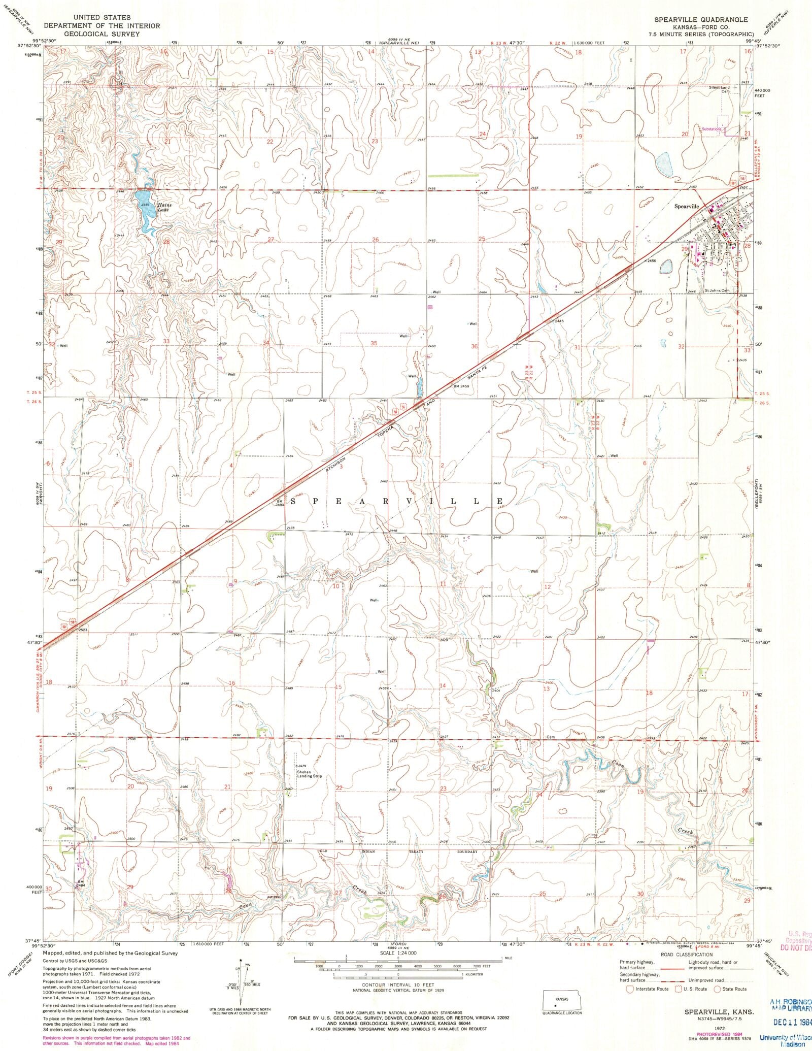 Classic USGS Spearville Kansas 7.5'x7.5' Topo Map – MyTopo Map Store