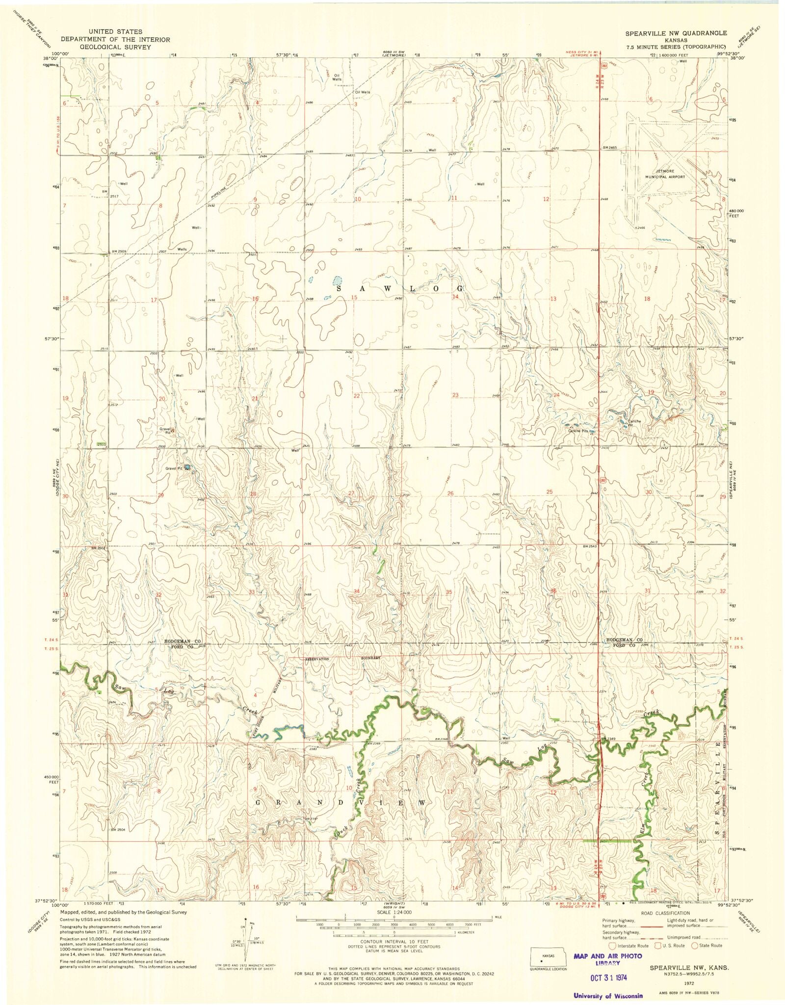 Classic USGS Spearville NW Kansas 7.5'x7.5' Topo Map – MyTopo Map Store