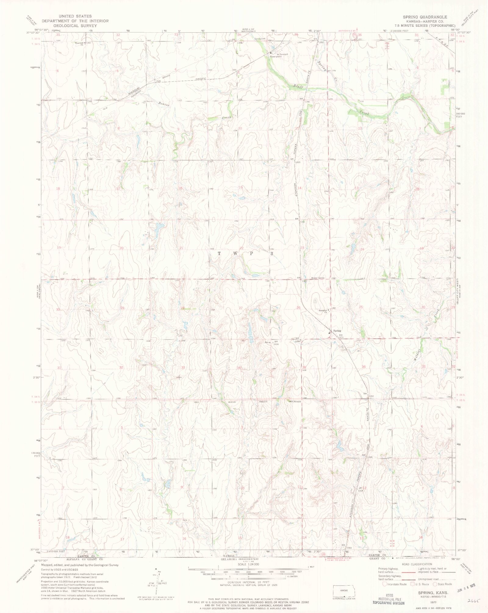 Classic USGS Spring Kansas 7.5'x7.5' Topo Map – MyTopo Map Store