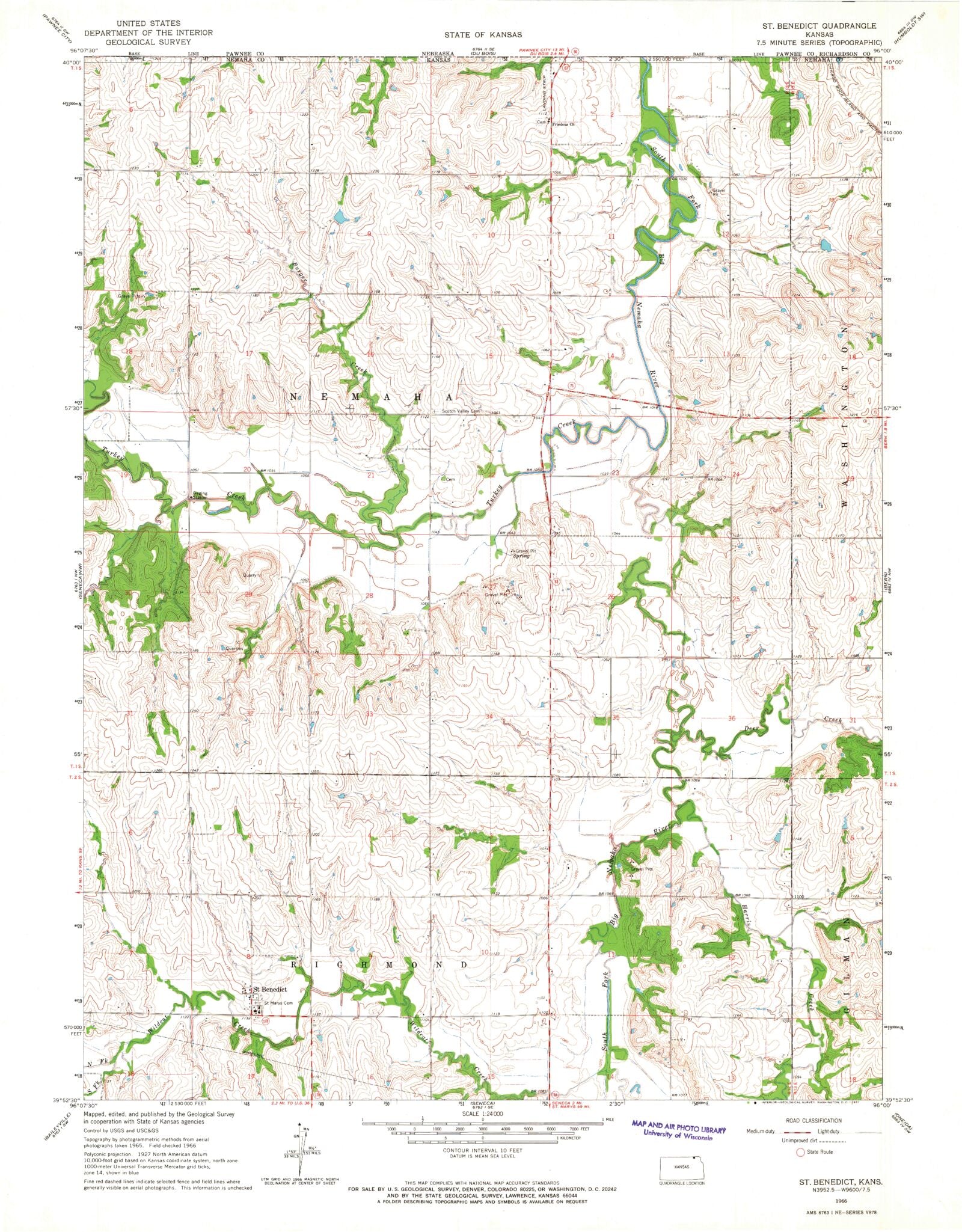 Classic USGS Saint Benedict Kansas 7.5'x7.5' Topo Map – MyTopo Map Store