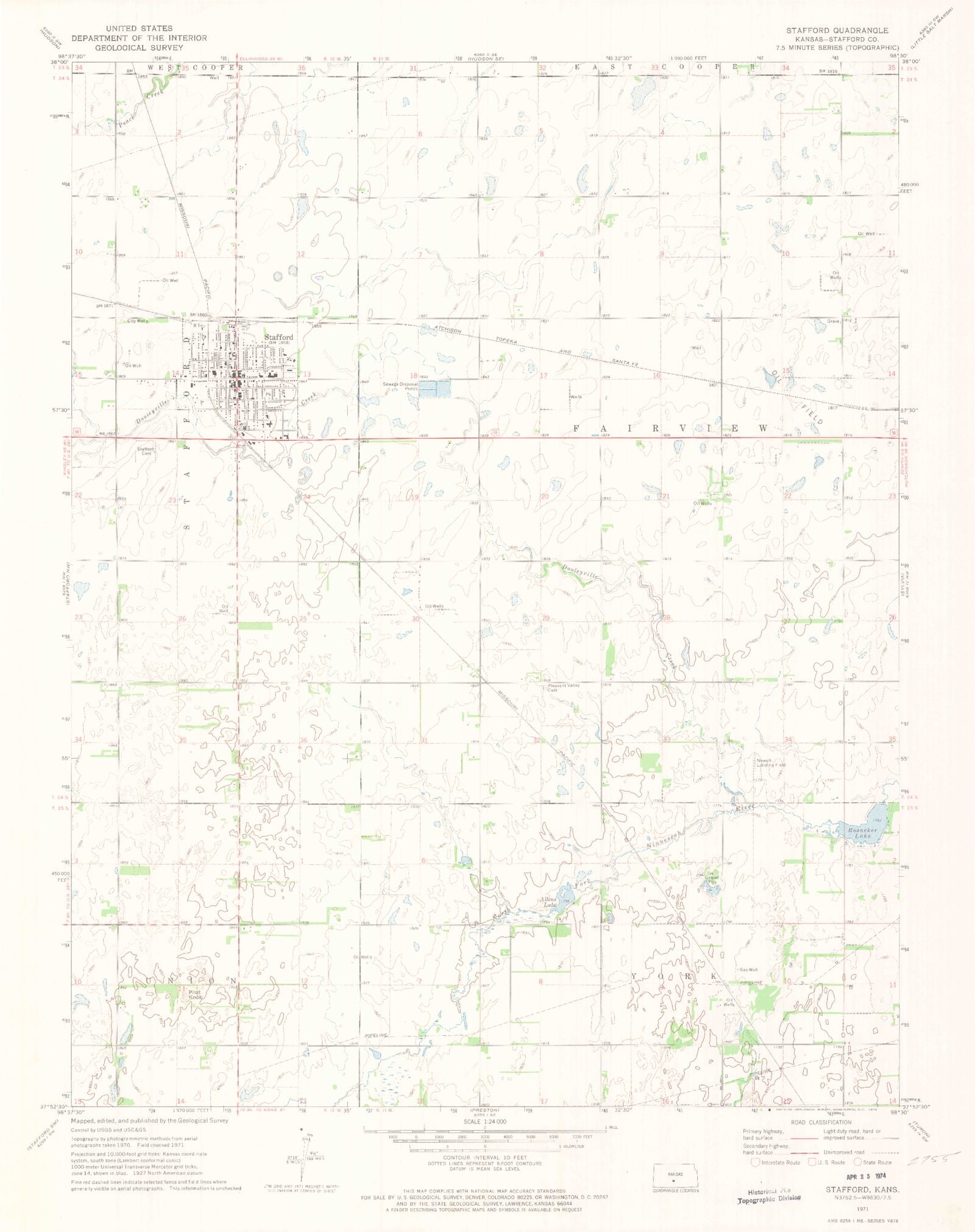 Classic USGS Stafford Kansas 7.5'x7.5' Topo Map – MyTopo Map Store