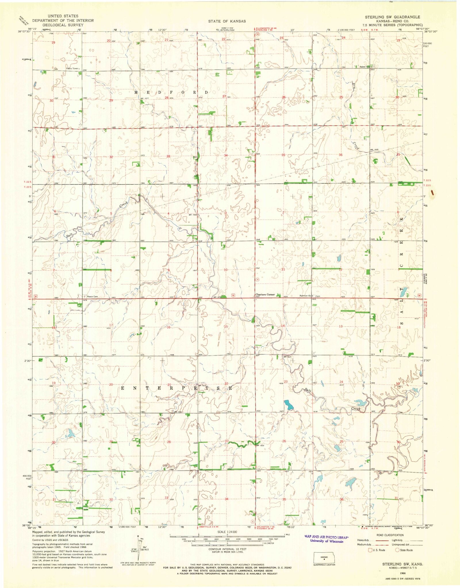 Classic USGS Sterling SW Kansas 7.5'x7.5' Topo Map – MyTopo Map Store