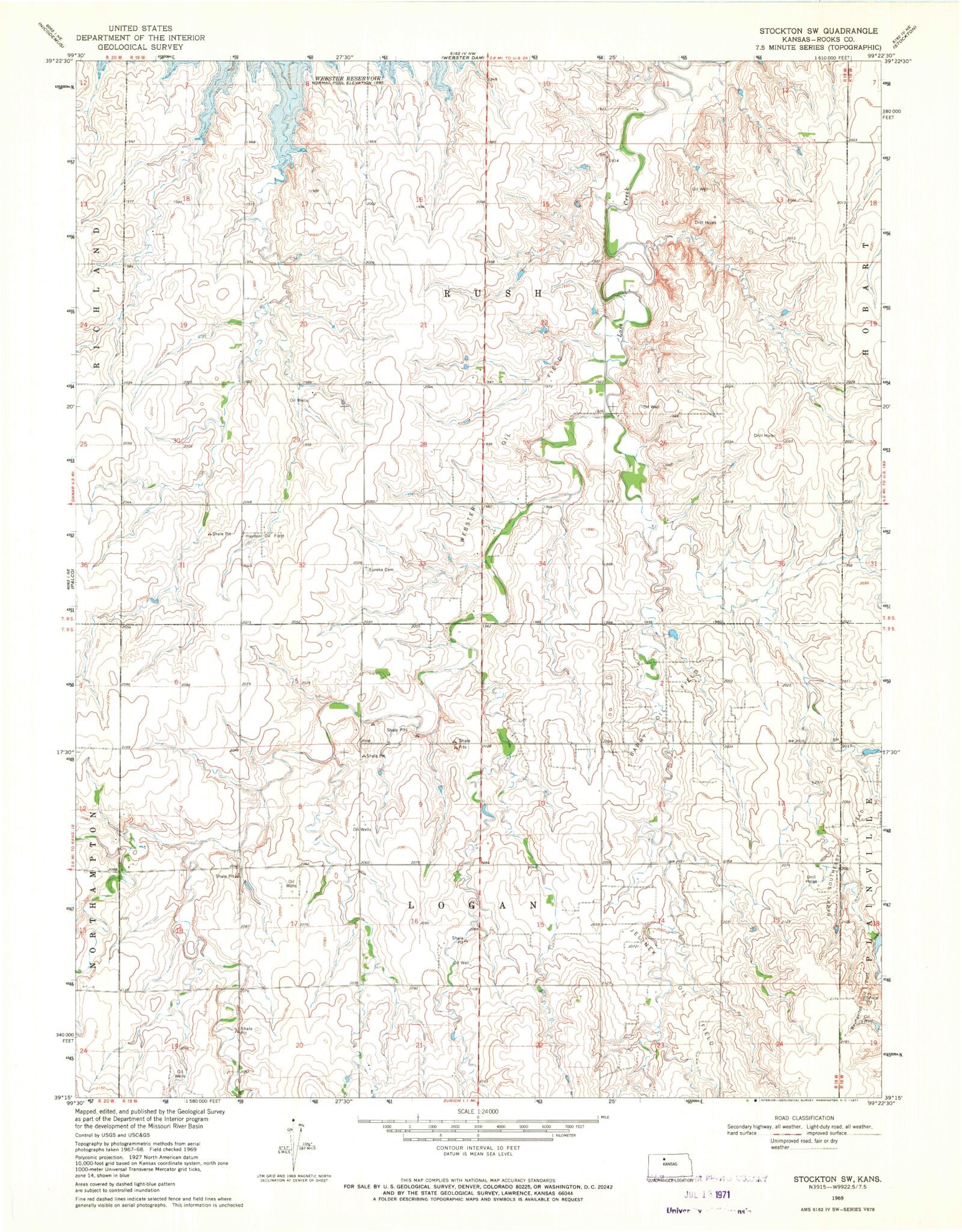 Classic USGS Stockton SW Kansas 7.5'x7.5' Topo Map – MyTopo Map Store