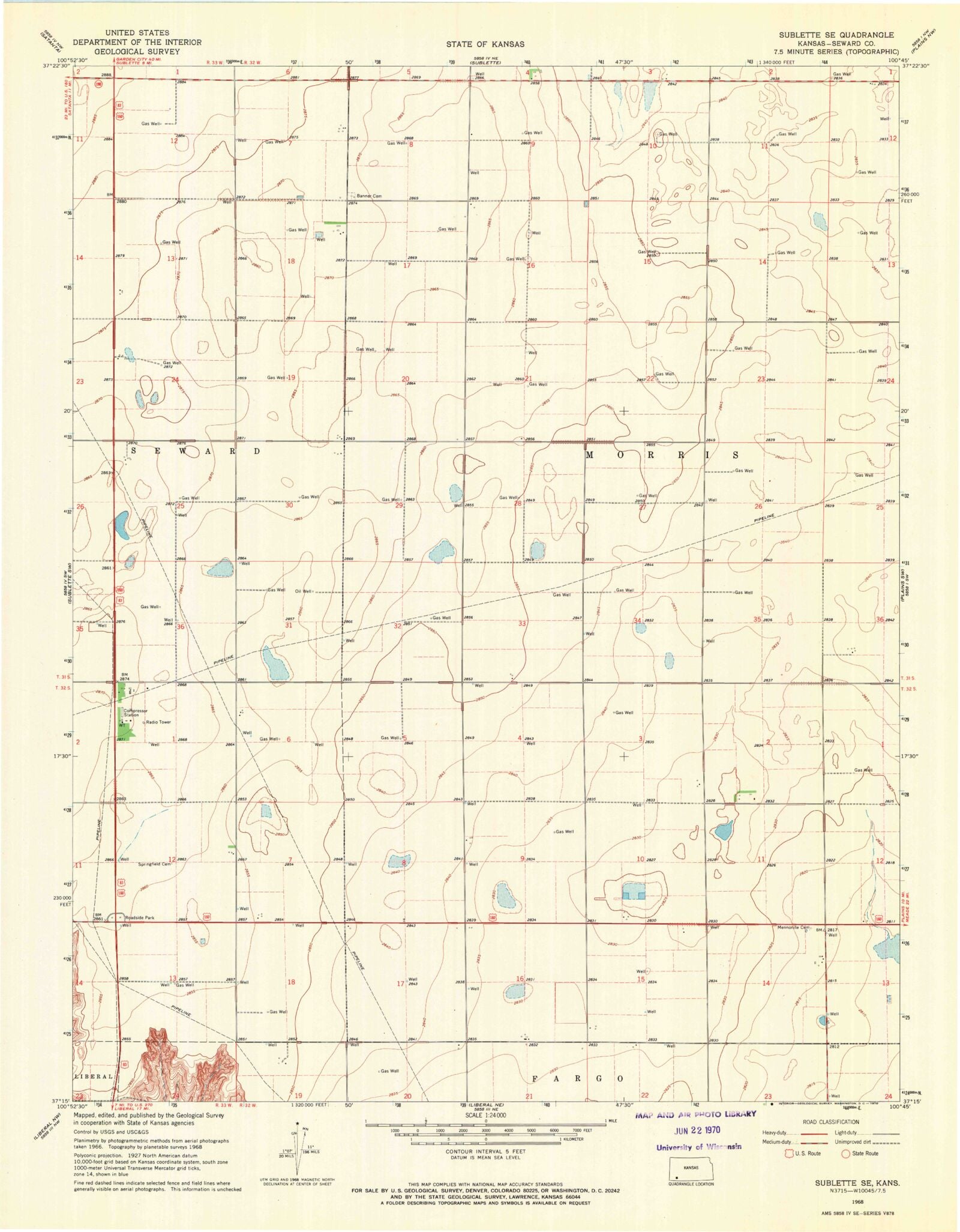 Classic USGS Sublette SE Kansas 7.5'x7.5' Topo Map – MyTopo Map Store