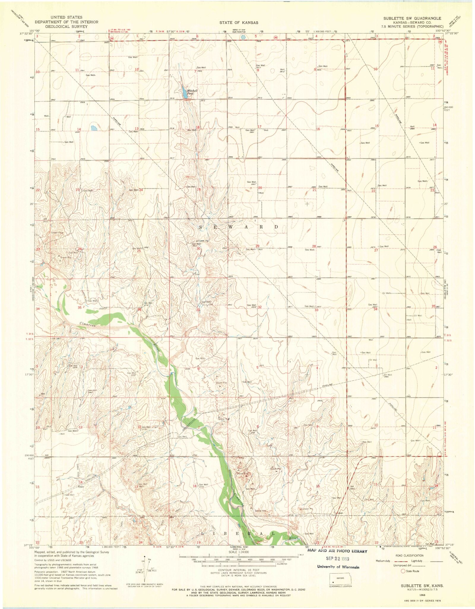 Classic USGS Sublette SW Kansas 7.5'x7.5' Topo Map – MyTopo Map Store