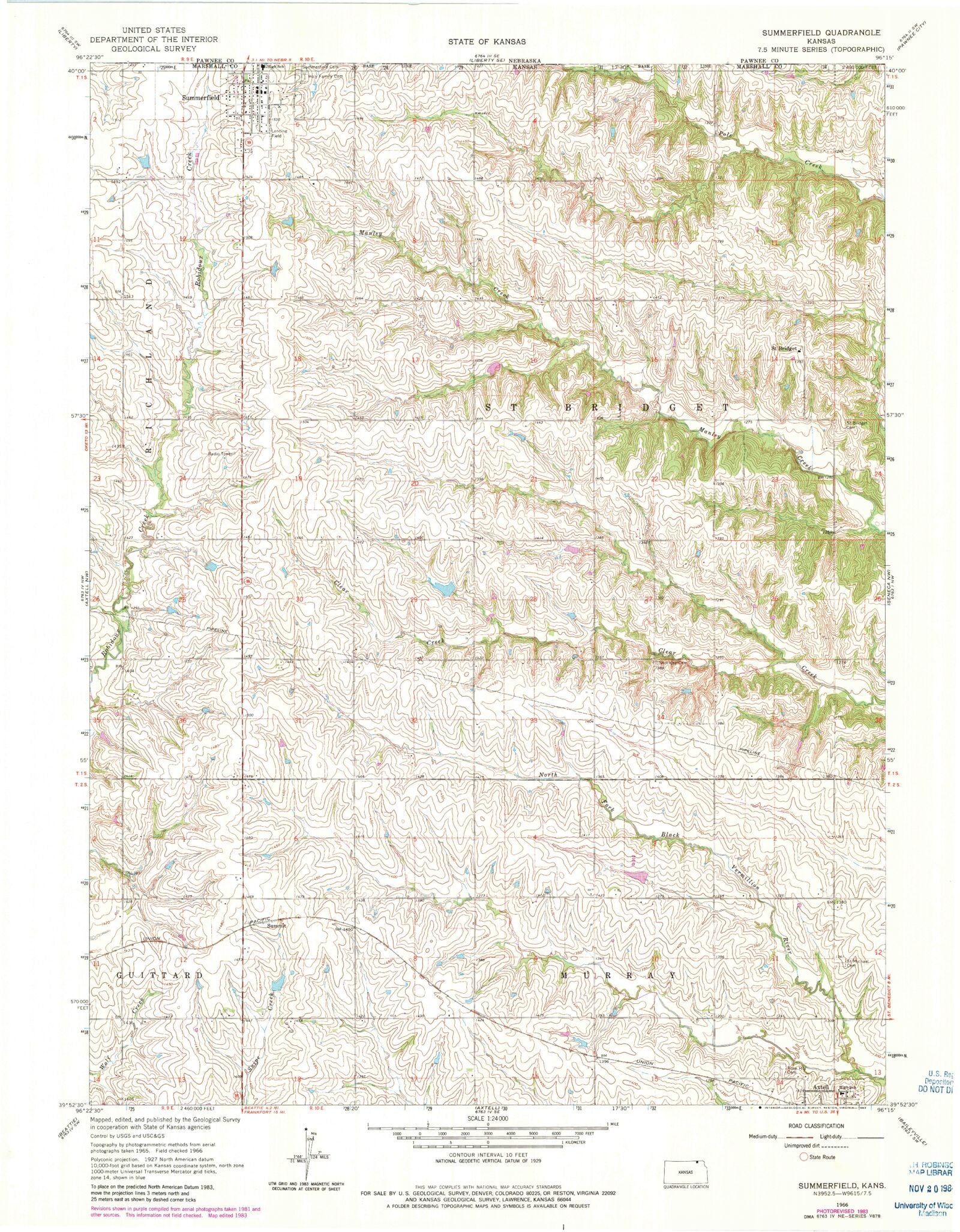 Classic USGS Summerfield Kansas 7.5'x7.5' Topo Map – MyTopo Map Store
