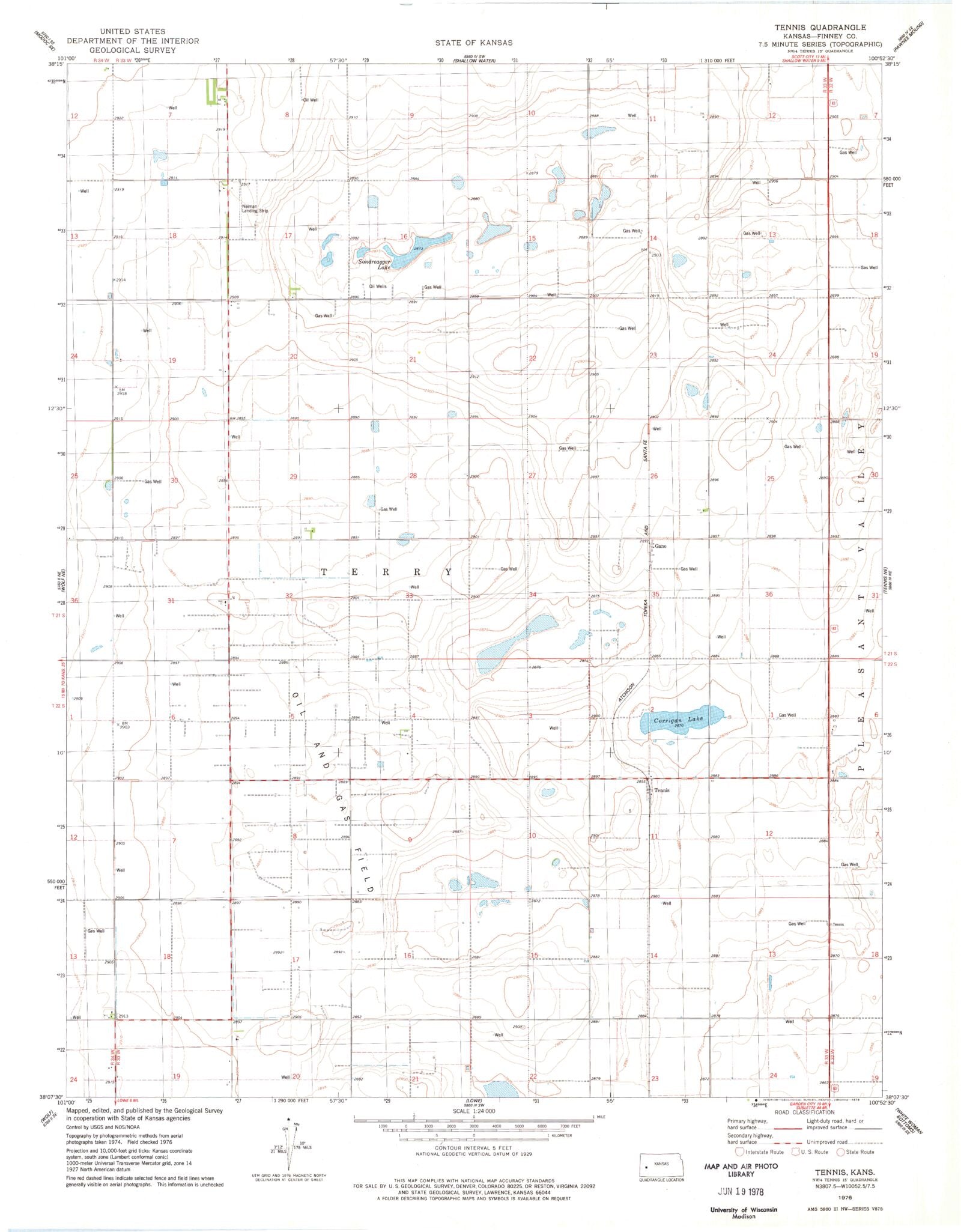 Classic USGS Tennis Kansas 7.5'x7.5' Topo Map – MyTopo Map Store