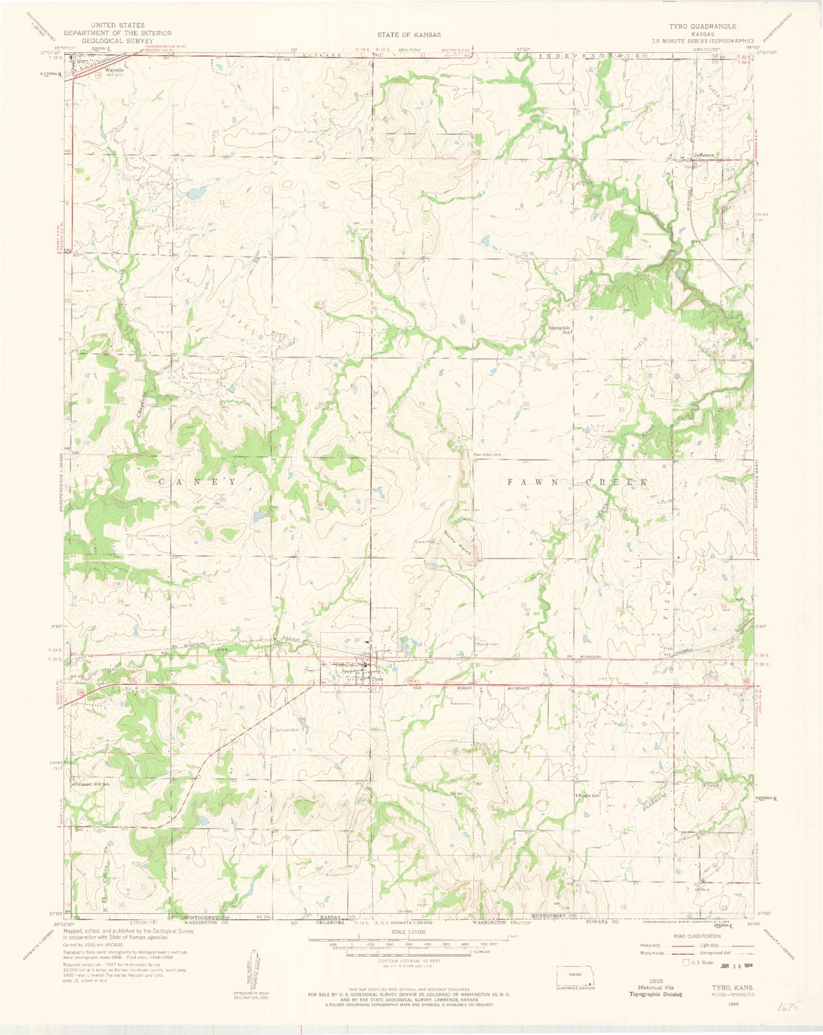 Classic USGS Tyro Kansas 7.5'x7.5' Topo Map – MyTopo Map Store