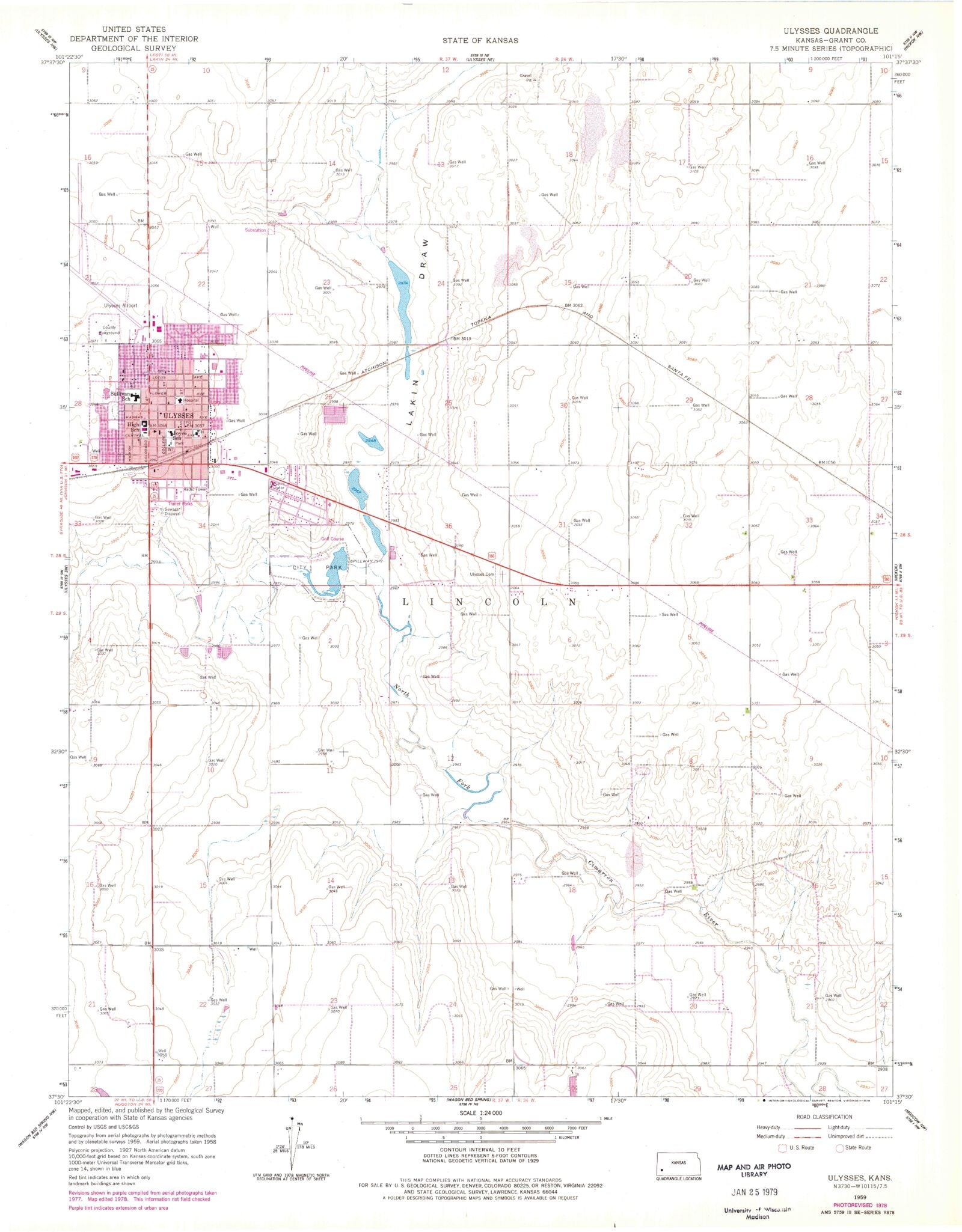 Classic USGS Ulysses Kansas 7.5'x7.5' Topo Map – MyTopo Map Store