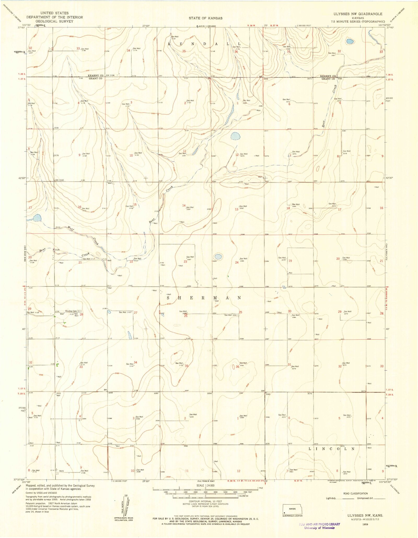 Classic USGS Ulysses NW Kansas 7.5'x7.5' Topo Map – MyTopo Map Store
