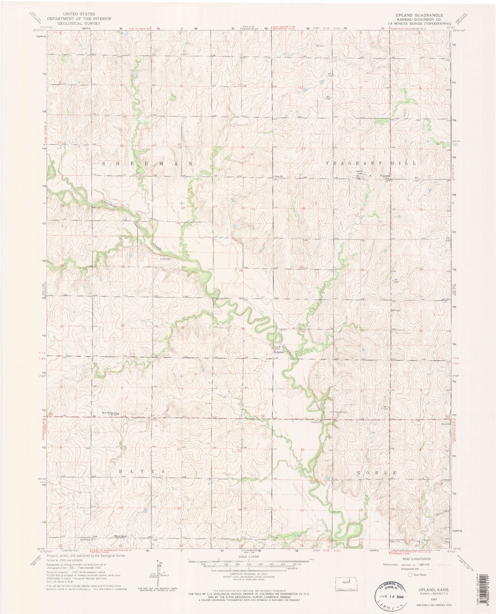 Classic USGS Upland Kansas 7.5'x7.5' Topo Map – MyTopo Map Store