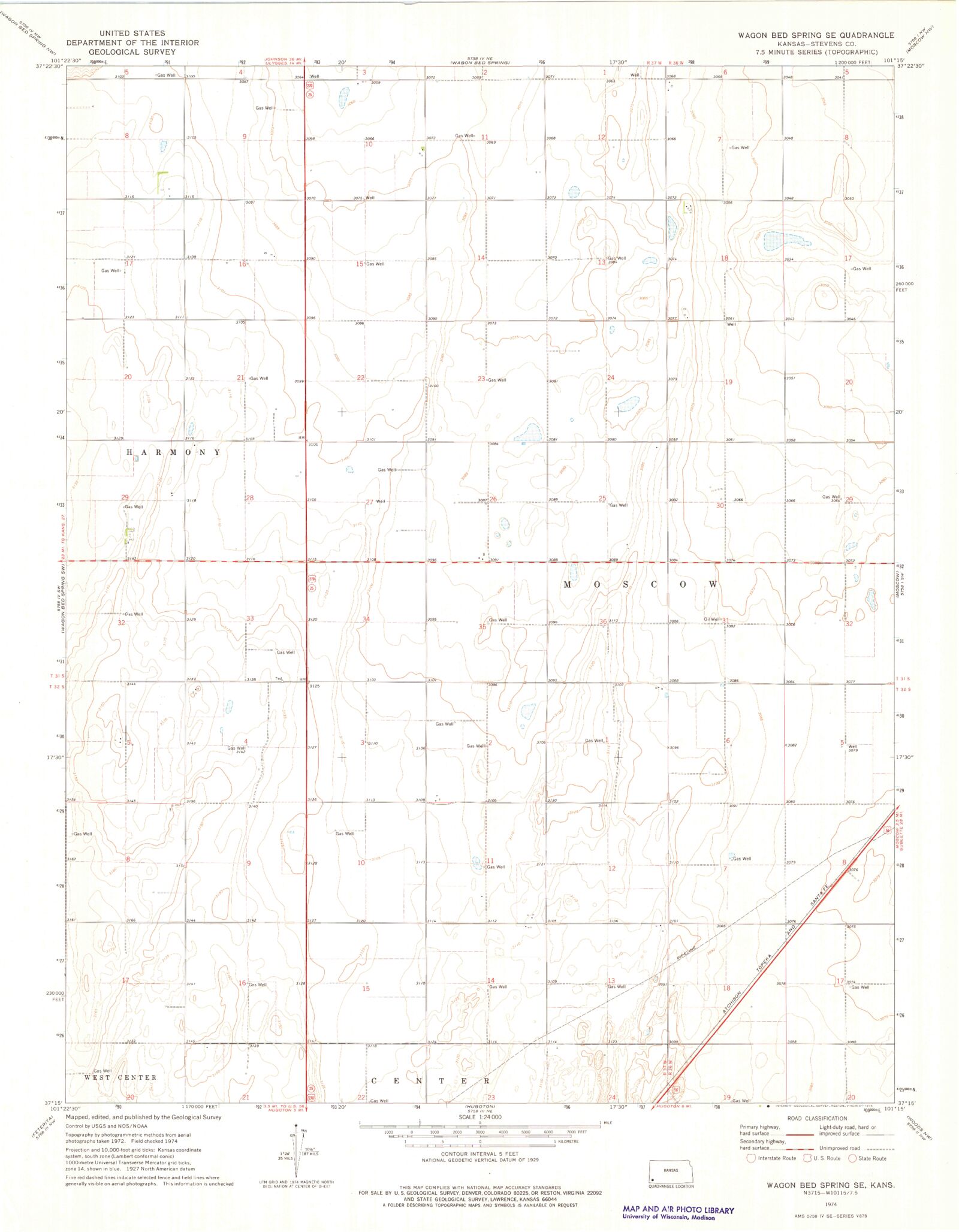 Classic USGS Wagon Bed Spring SE Kansas 7.5'x7.5' Topo Map – MyTopo Map ...