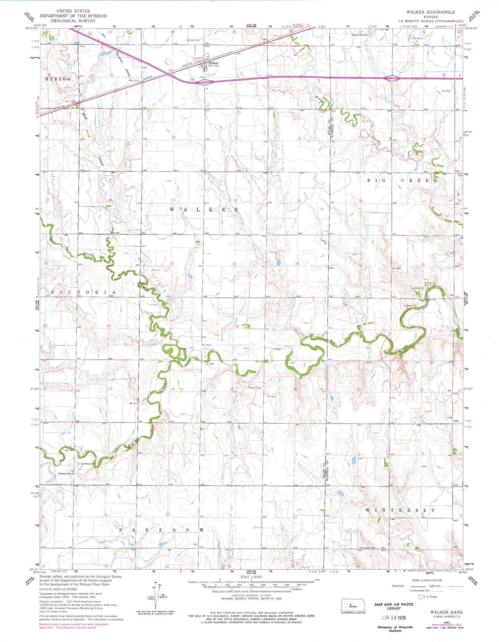 Classic USGS Walker Kansas 7.5'x7.5' Topo Map – MyTopo Map Store