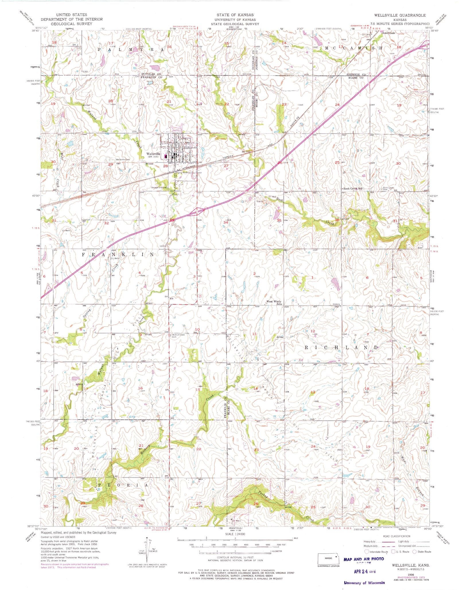 Classic USGS Wellsville Kansas 7.5'x7.5' Topo Map – MyTopo Map Store