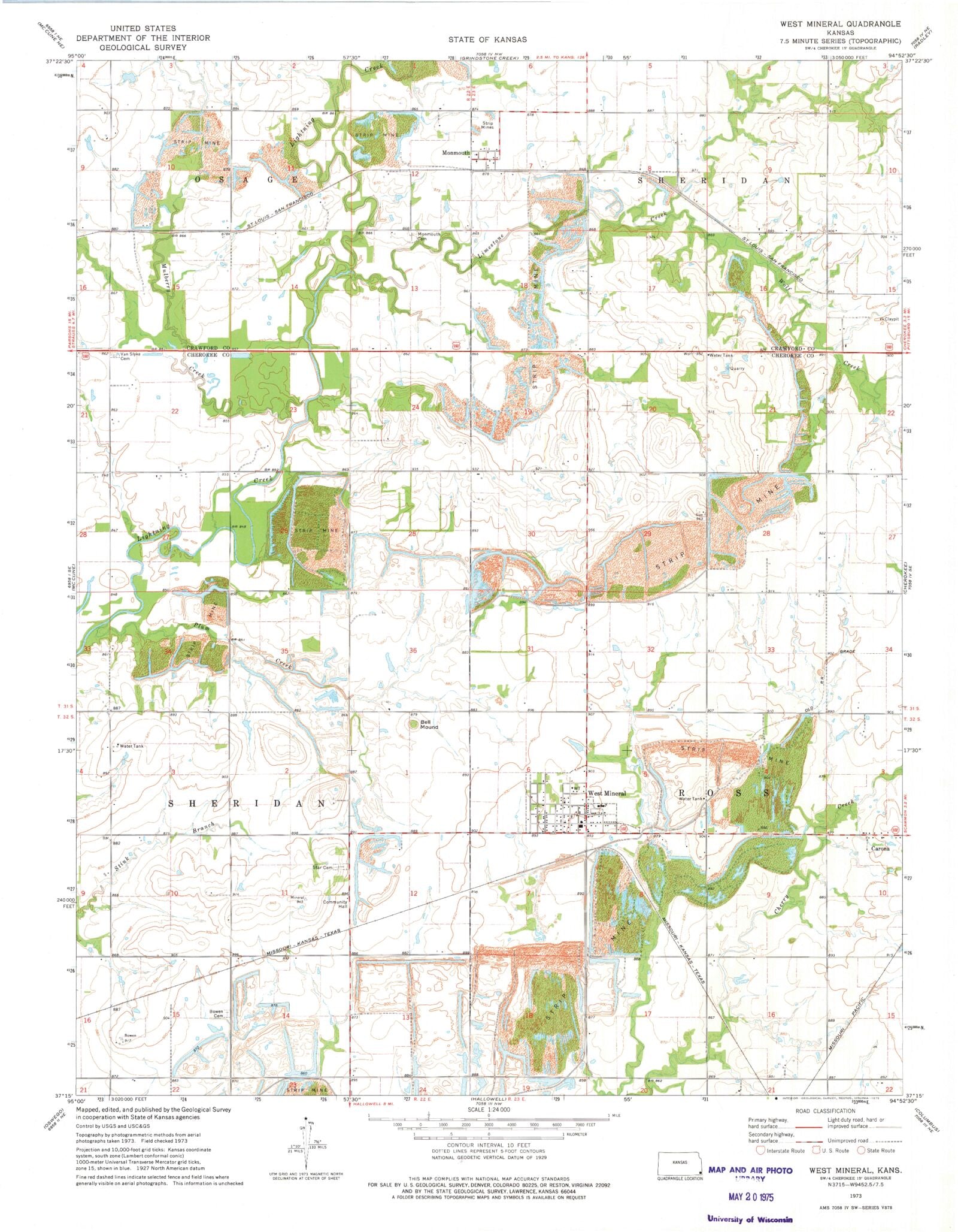 Classic USGS West Mineral Kansas 7.5'x7.5' Topo Map – MyTopo Map Store
